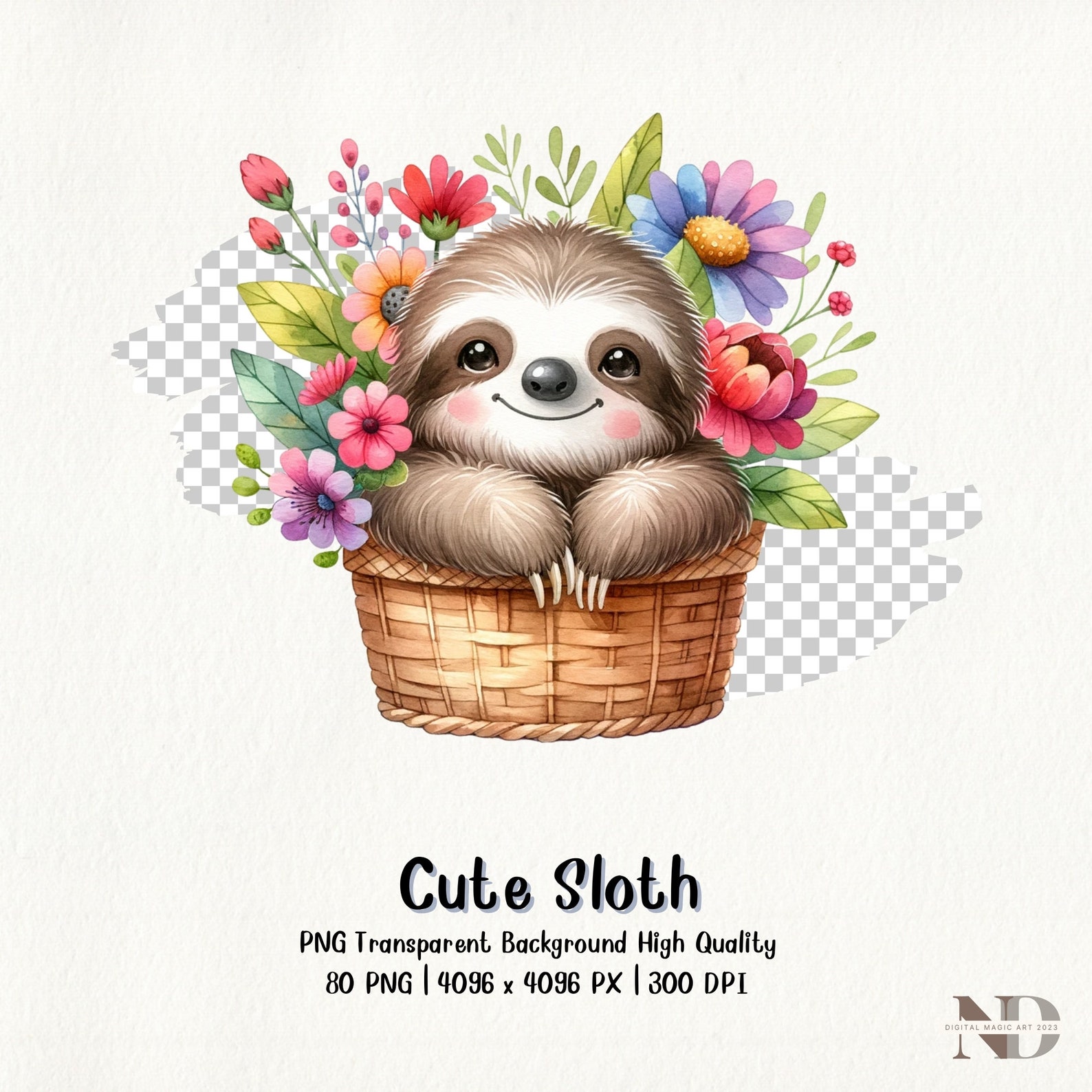Watercolor Cute Sloth Clipart Sloth PNG Baby Sloth Clipart Cute Animal ...
