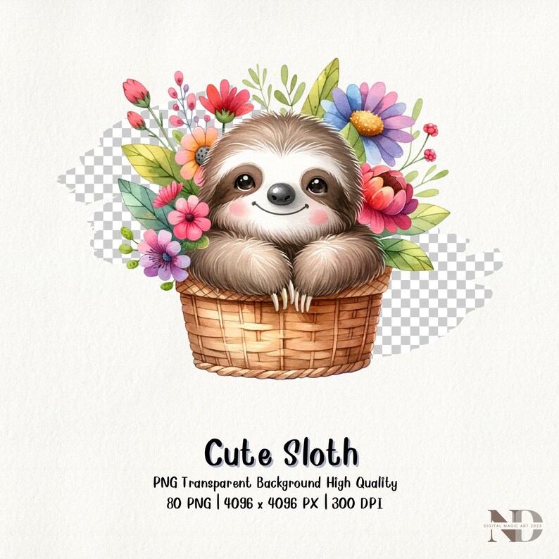 Watercolor Cute Sloth Clipart Sloth PNG Baby Sloth Clipart Cute Animal ...