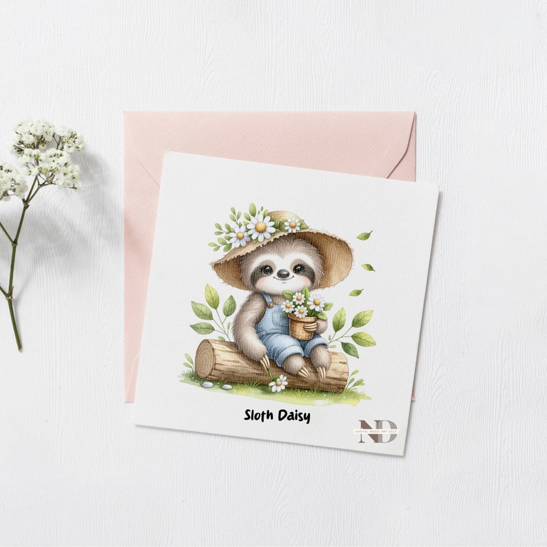 Watercolor Sloth Daisy Clipart Cute Sloth PNG Spring Daisy Flower Cute ...