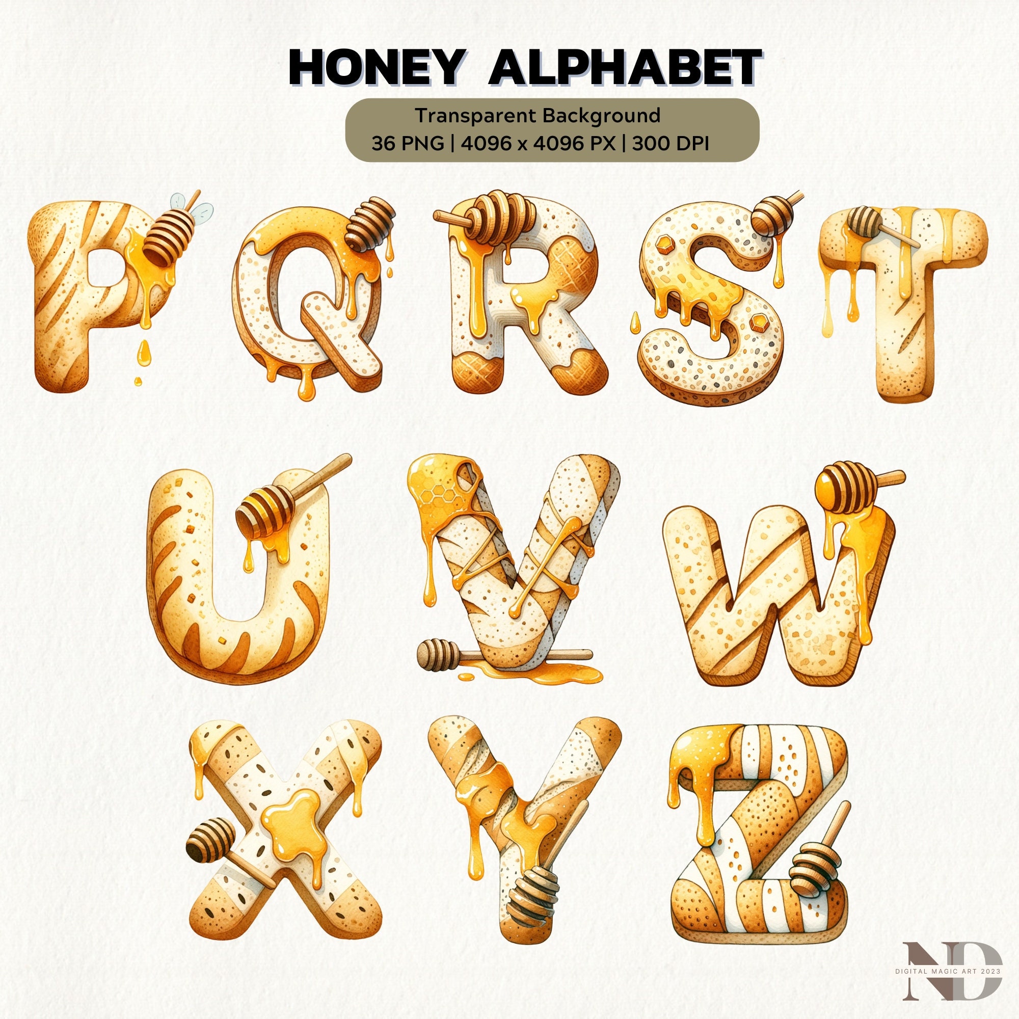 Honey Alphabet and Numbers Clipart Bread With Honey PNG Letters Bread ...