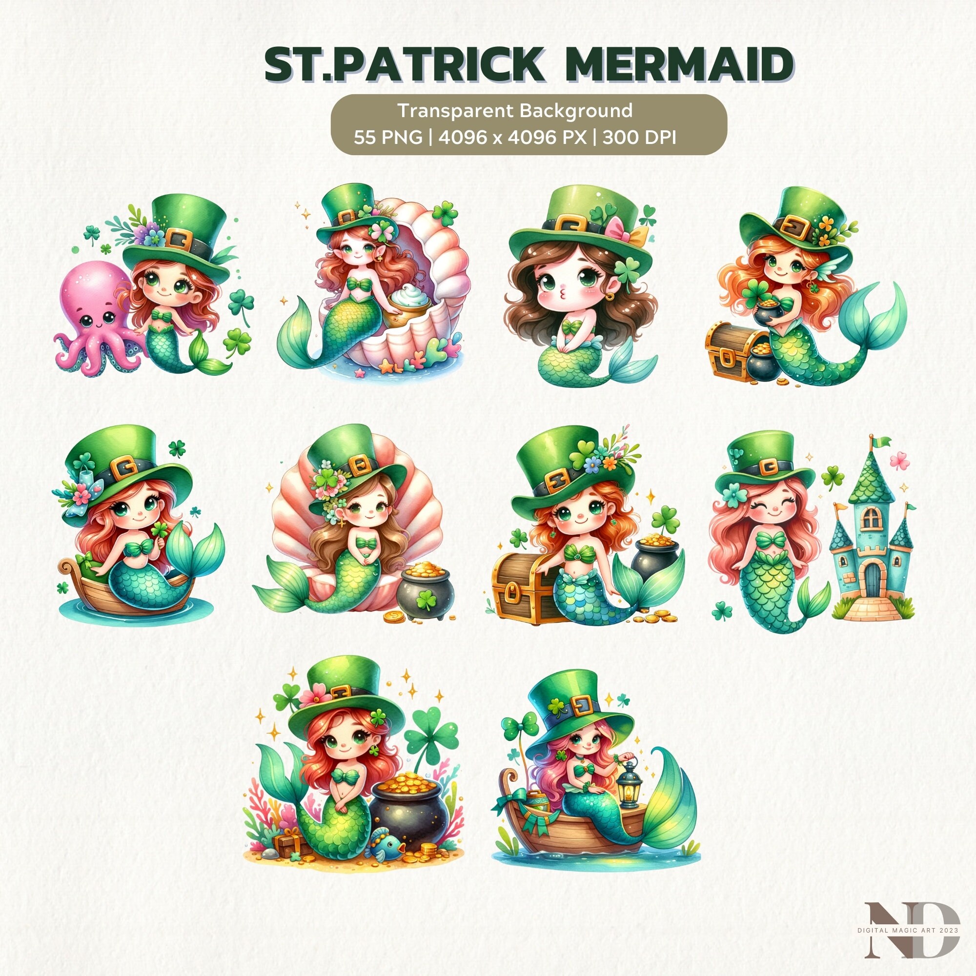 Watercolor St.patrick Mermaid Clipart Mermaid PNG St.patrick Clipart ...