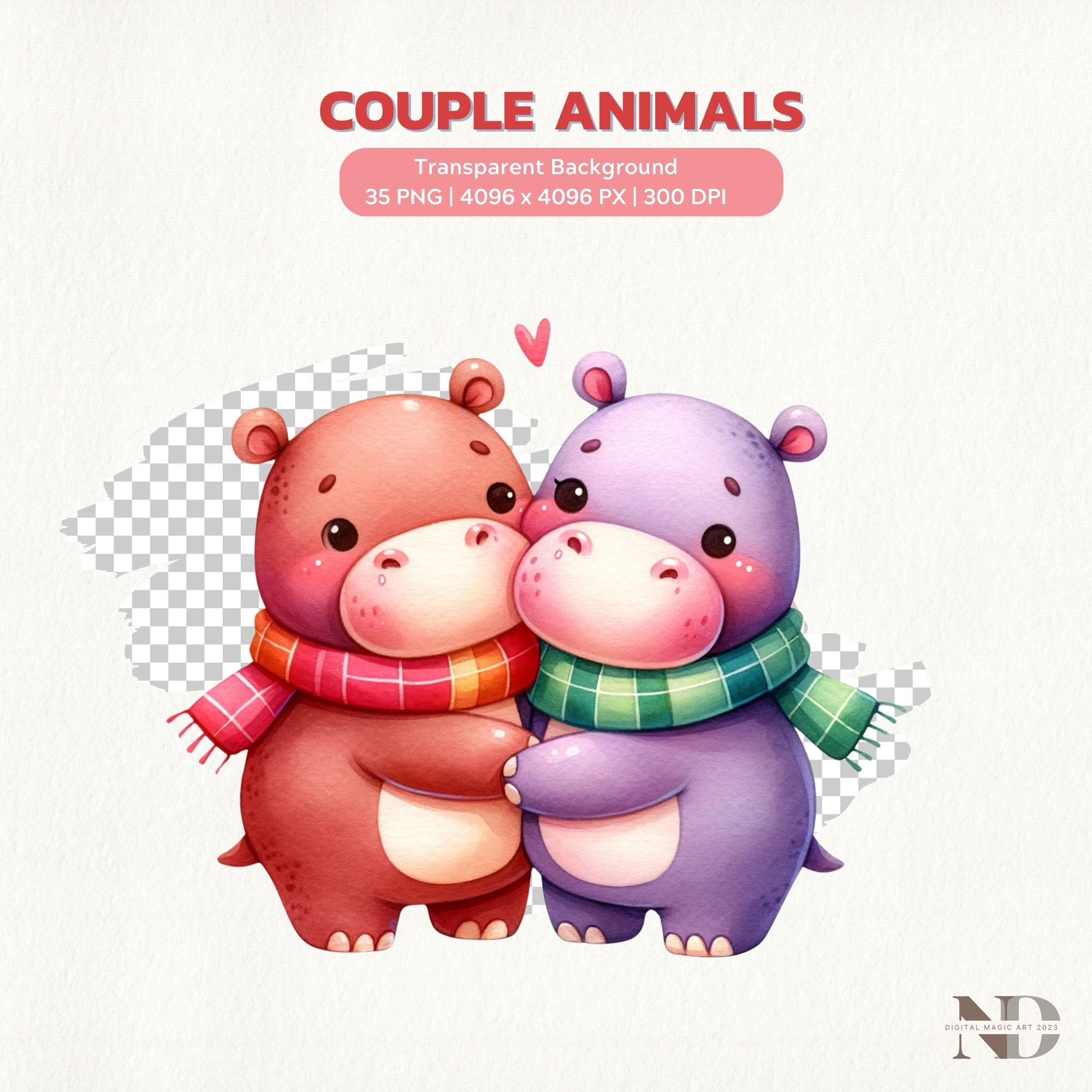 Watercolor Couple Animal Clipart Romantic Animal Clipart Romantic ...