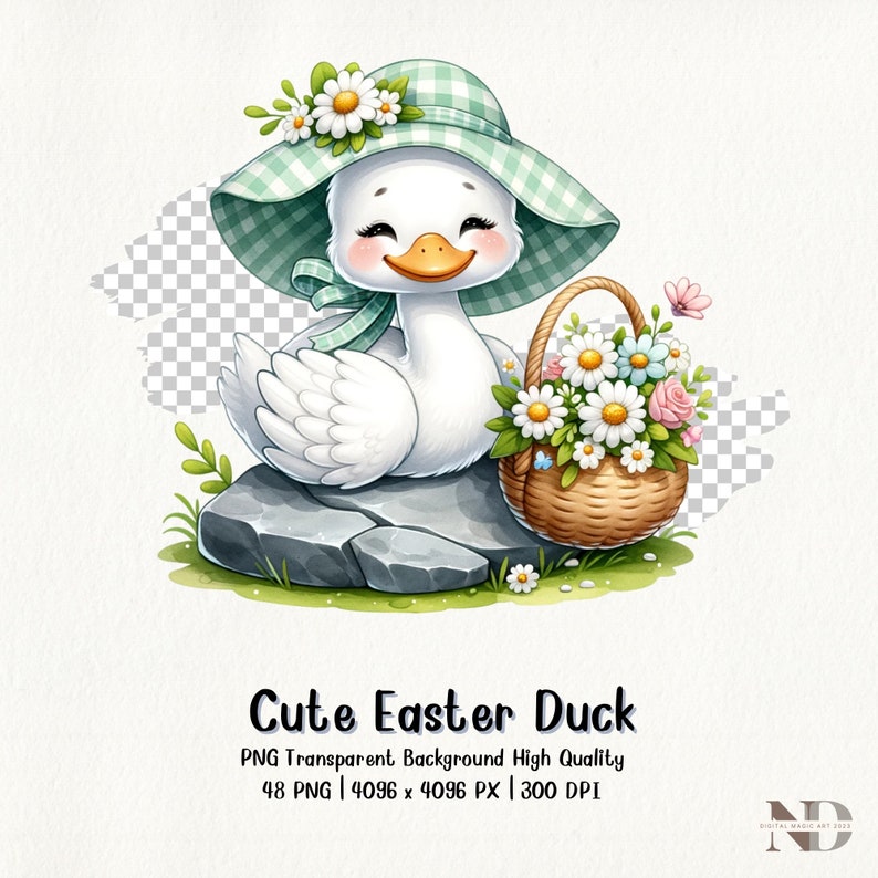 Watercolor Easter Duck Clipart Cute Easter Duck PNG Easter Day Clipart ...