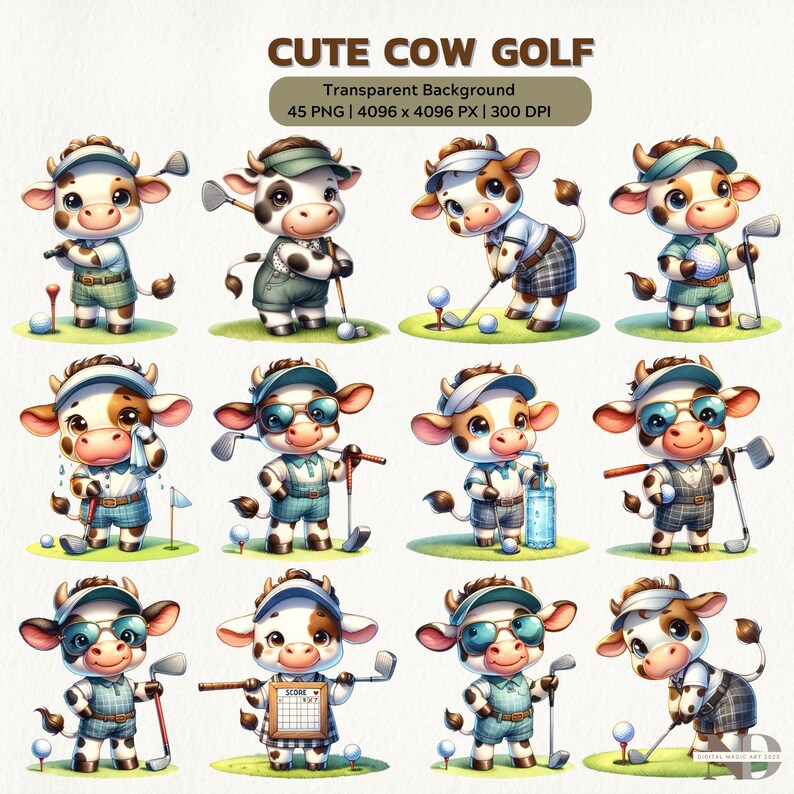 Watercolor Golf Clipart Golf Cow Player PNG Cow Clipart Game Day PNG ...