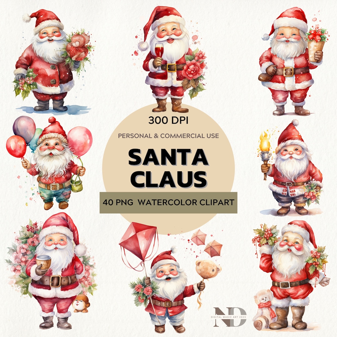 Watercolor Santa Claus Clipart Santa PNG Christmas Clipart - Etsy