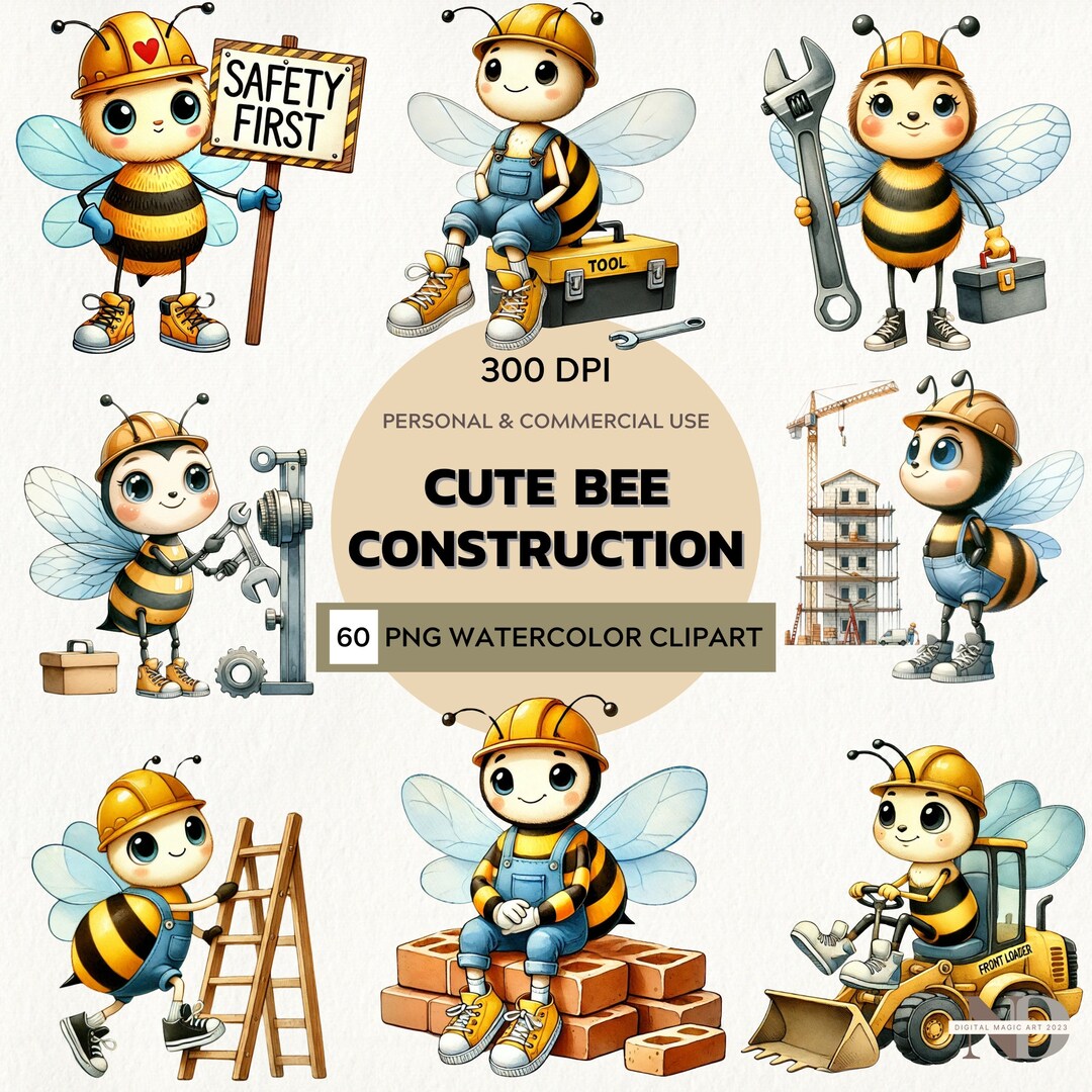Watercolor Construction Bee Clipart Construction Vehicle Clipart ...