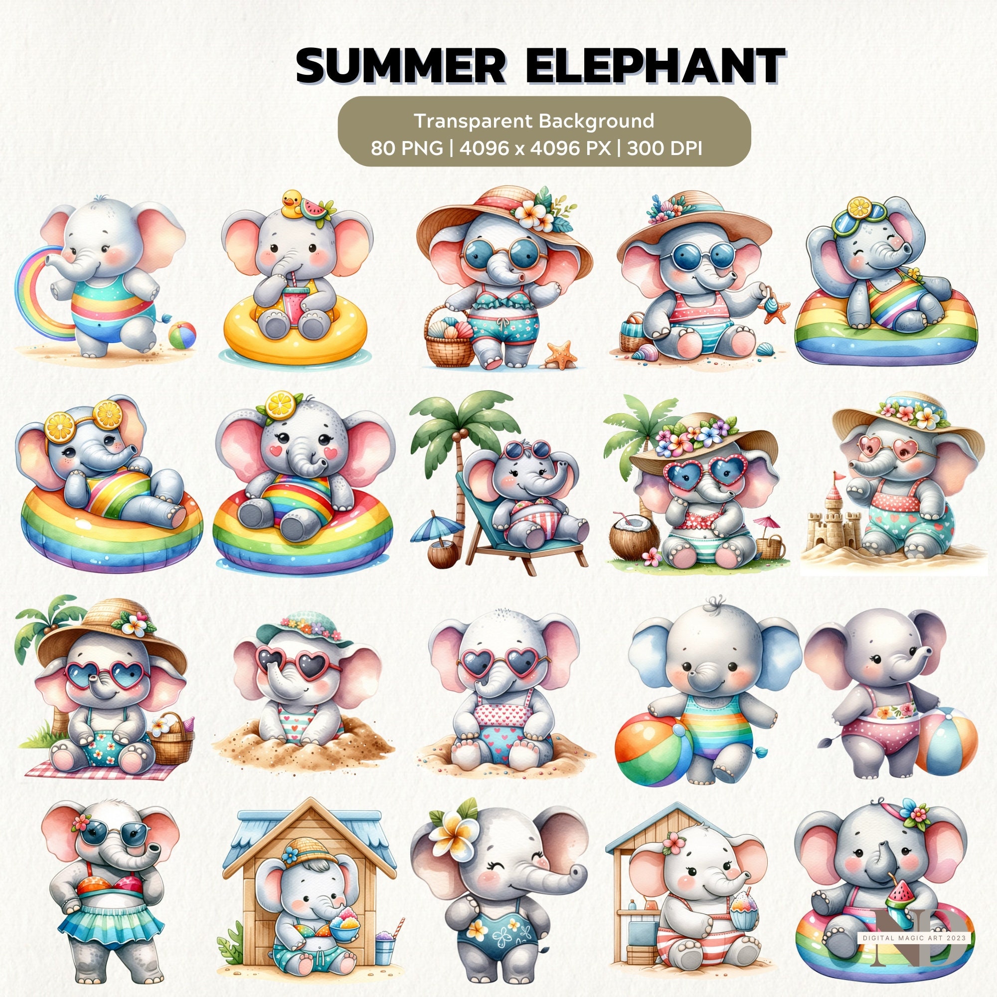 Summer Elephant Clipart Elephant PNG Summer Clipart Animal Clipart ...