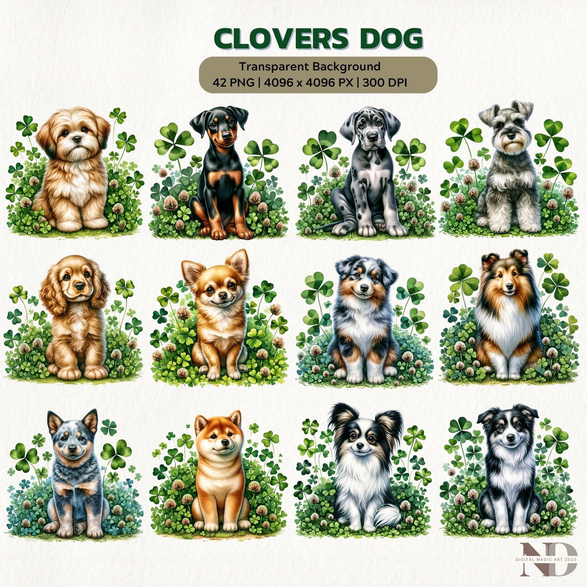 Watercolor Clover Dog Clipart Cute Dog PNG St. Patricks Day Clipart St ...