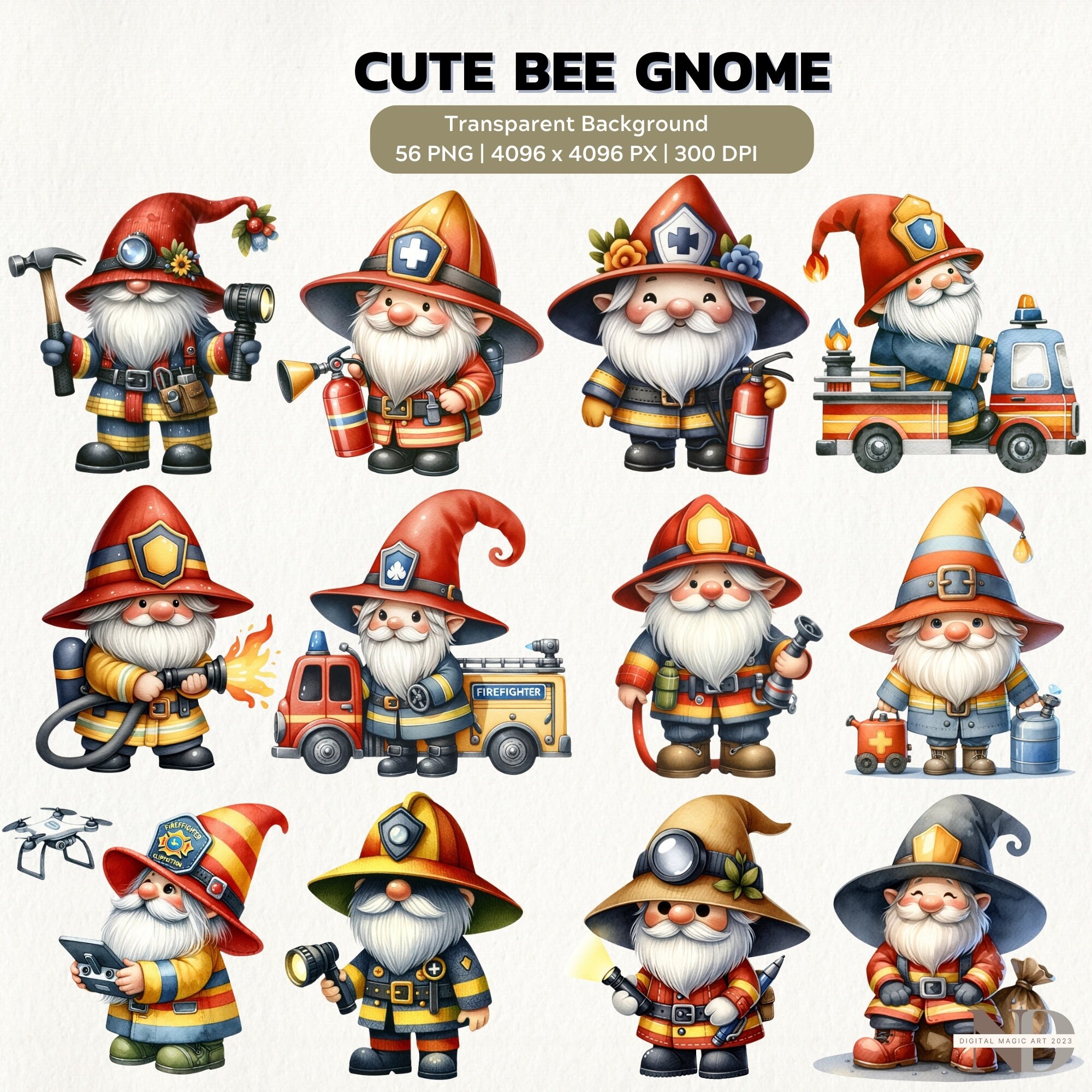 Watercolor Firefighter Gnome Clipart Firefighter PNG Cute Gnome Clipart ...