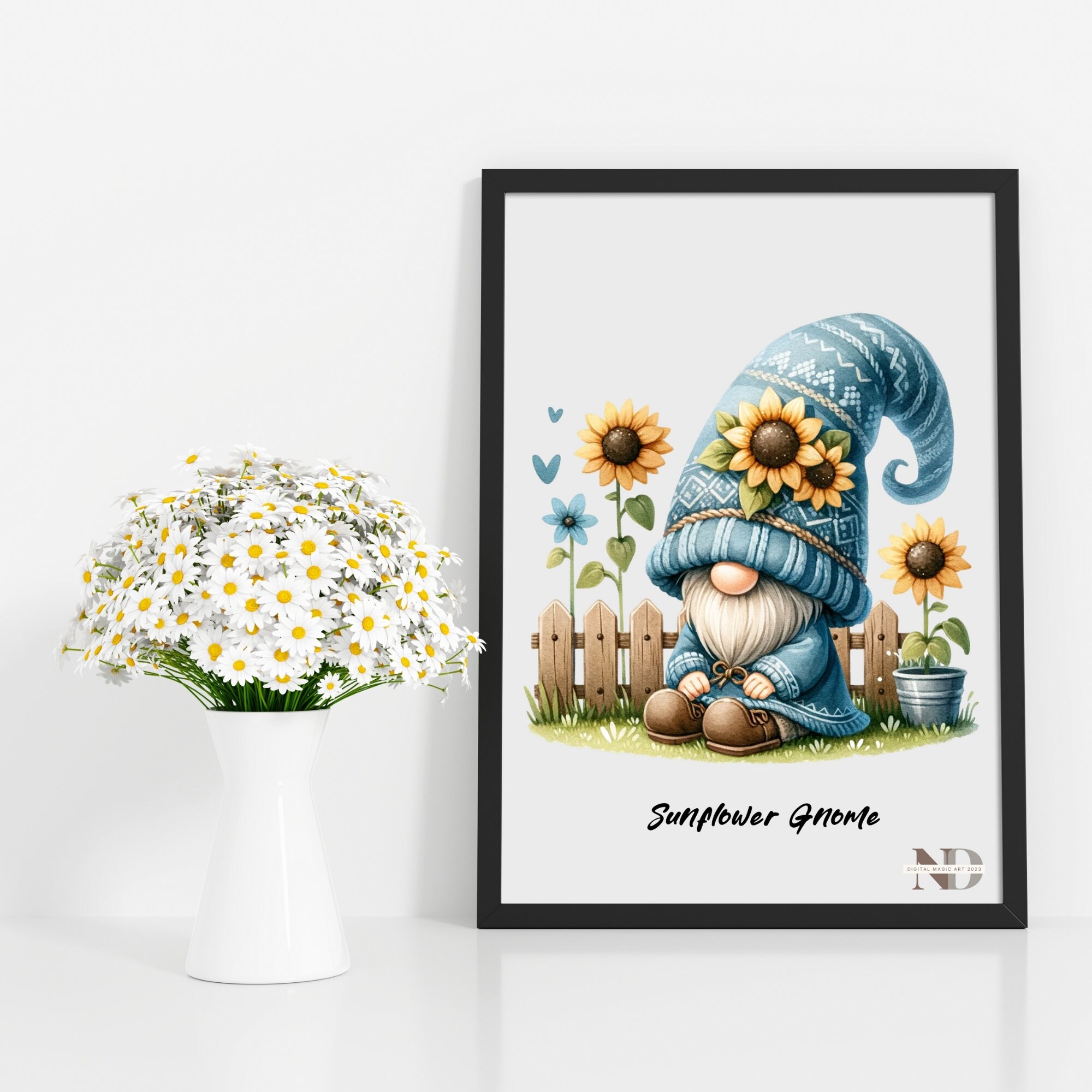 Watercolor Sunflower Gnome Clipart Cute Gnome PNG Spring Flower Clipart ...