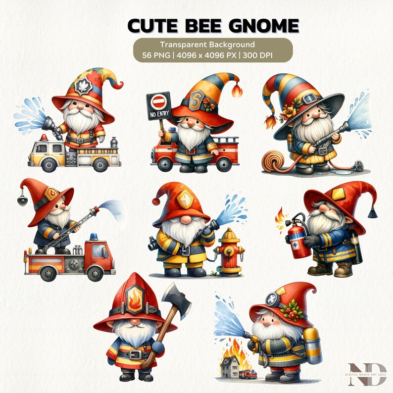 Watercolor Firefighter Gnome Clipart Firefighter PNG Cute Gnome Clipart ...