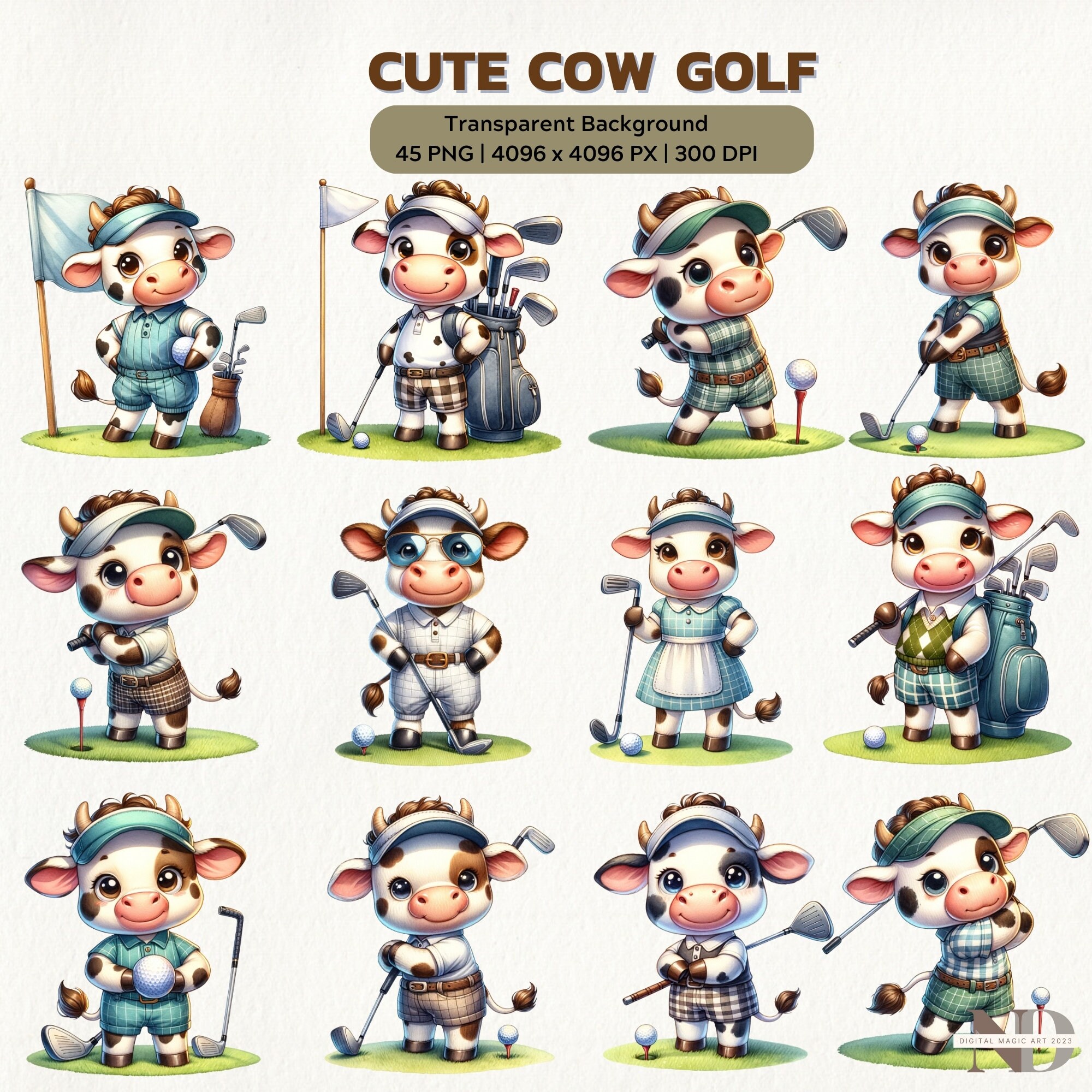 Watercolor Golf Clipart Golf Cow Player PNG Cow Clipart Game Day PNG ...