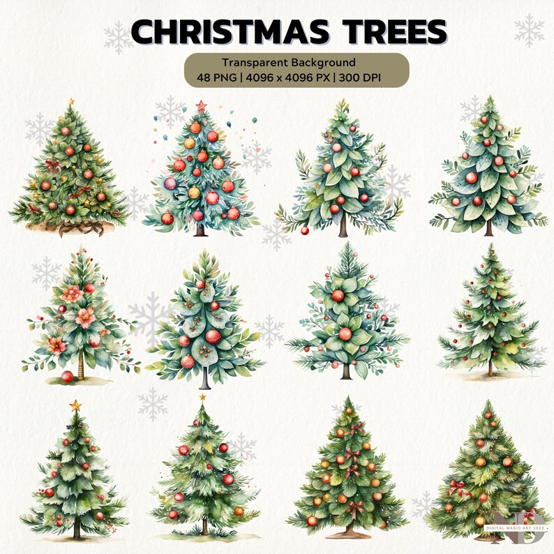 Watercolor Christmas Tree Clipart Tree PNG Christmas Decor Christmas ...