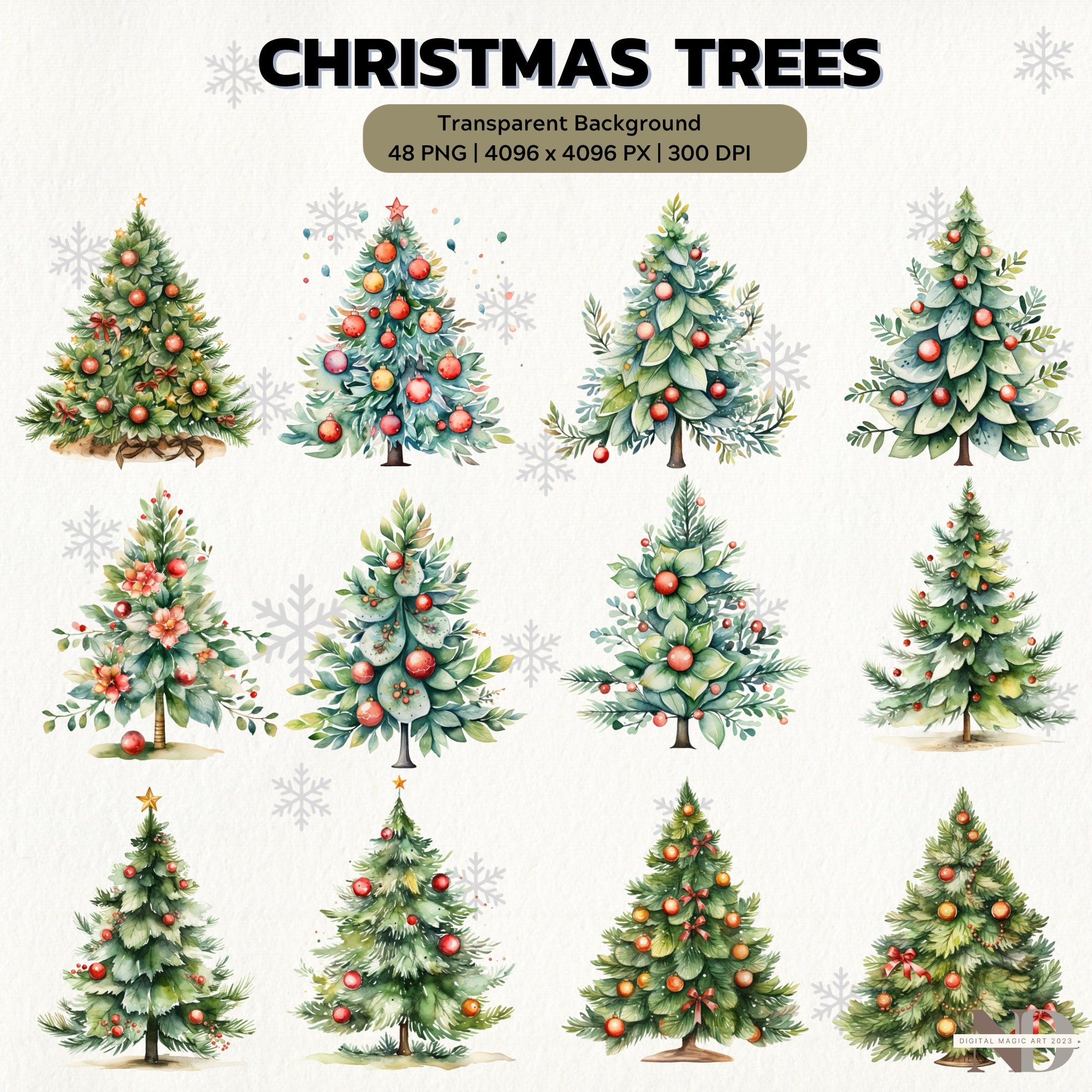 Watercolor Christmas Tree Clipart Tree PNG Christmas Decor Christmas ...