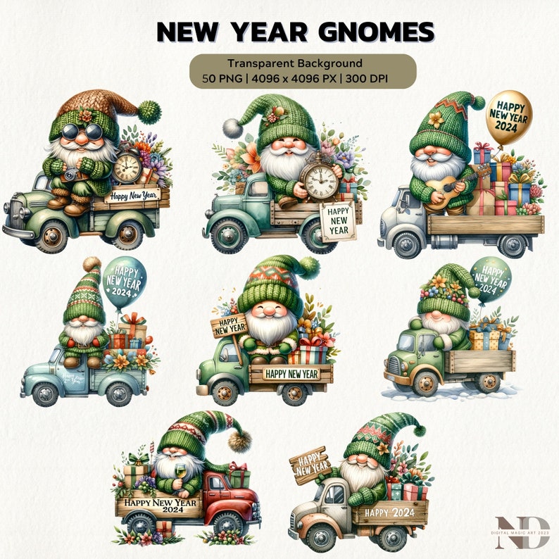 Watercolor New Year Gnome Clipart 2024 Happy New Year Clipart Cute ...