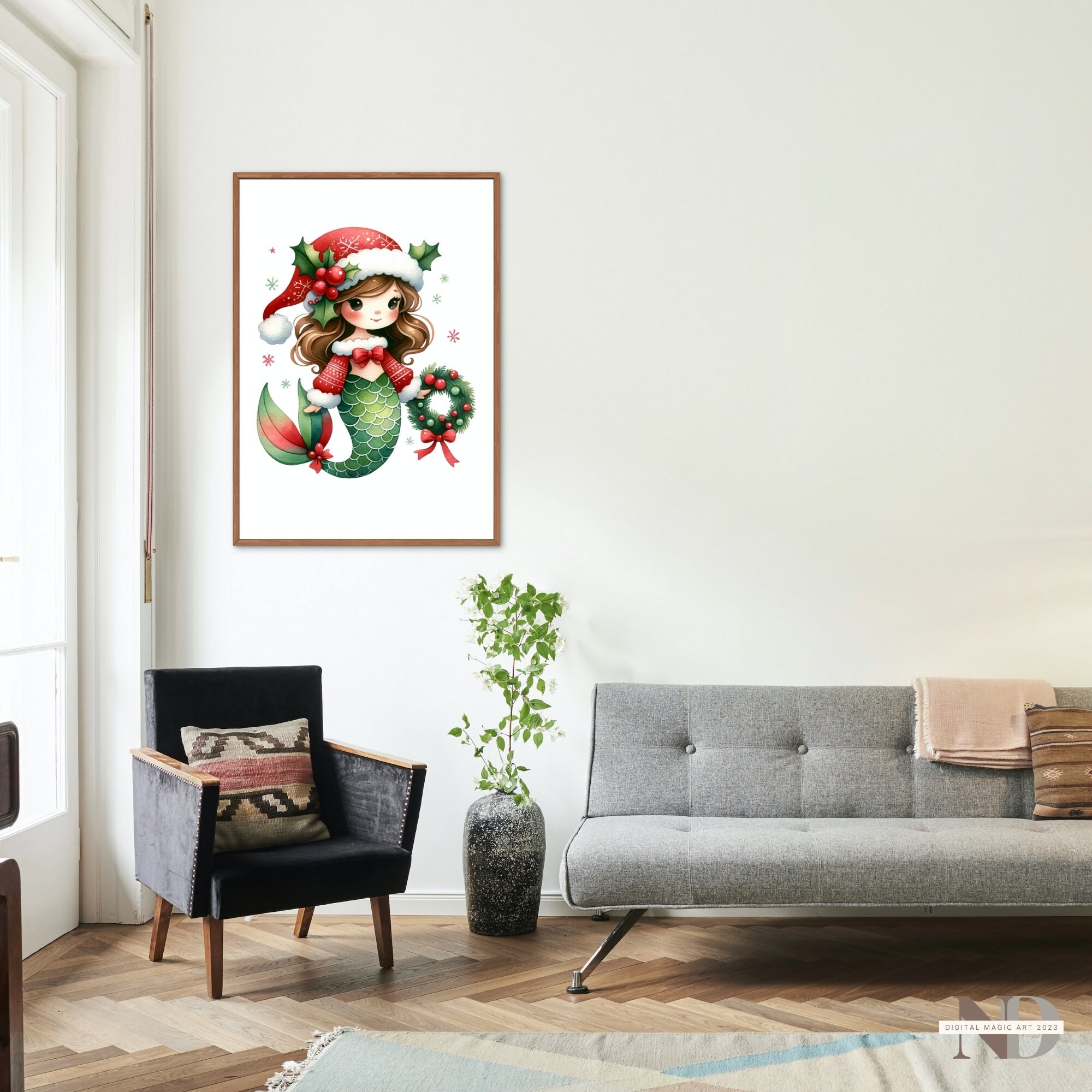 Watercolor Christmas Mermaid Clipart Christmas Clipart Mermaid PNG Sea ...