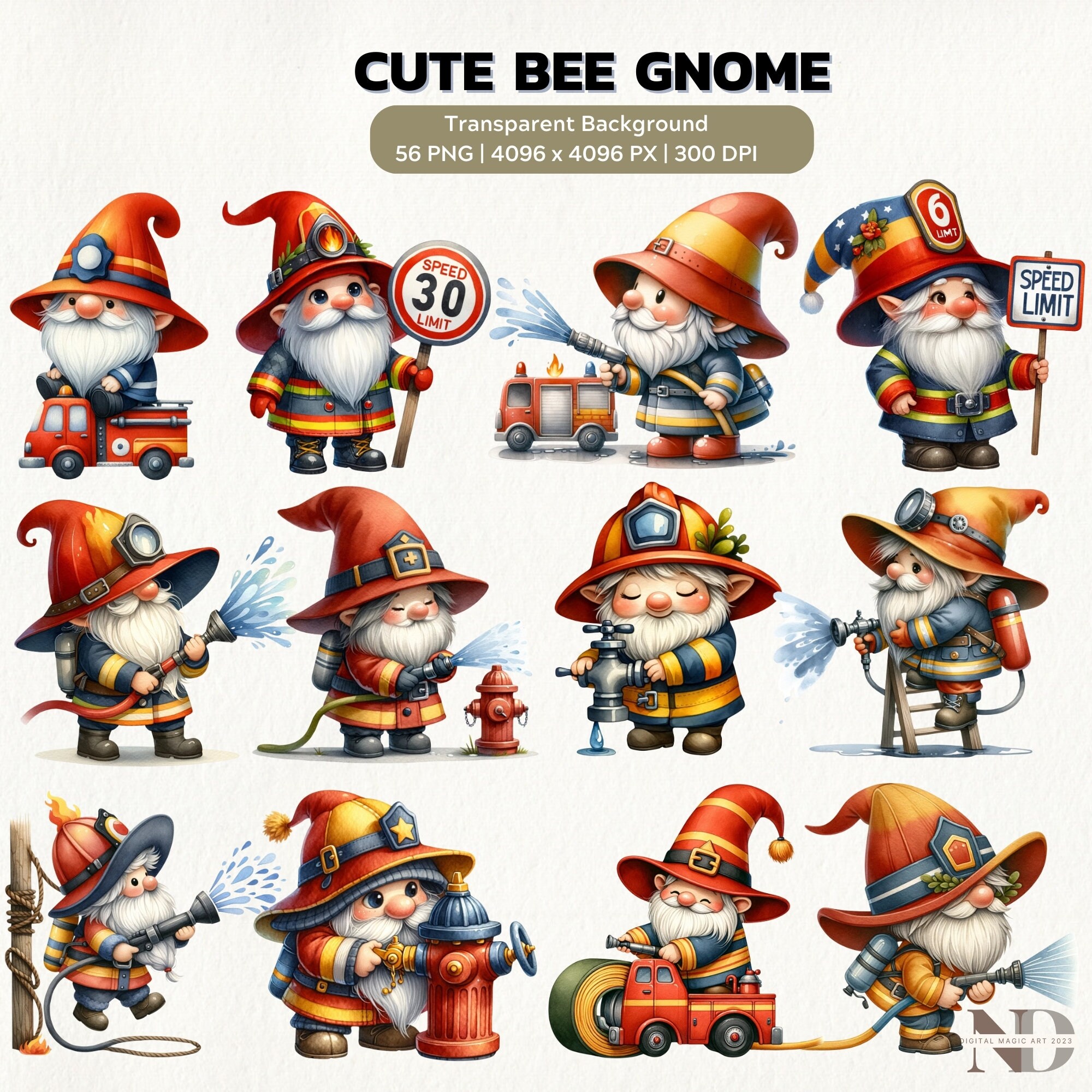 Watercolor Firefighter Gnome Clipart Firefighter PNG Cute Gnome Clipart ...