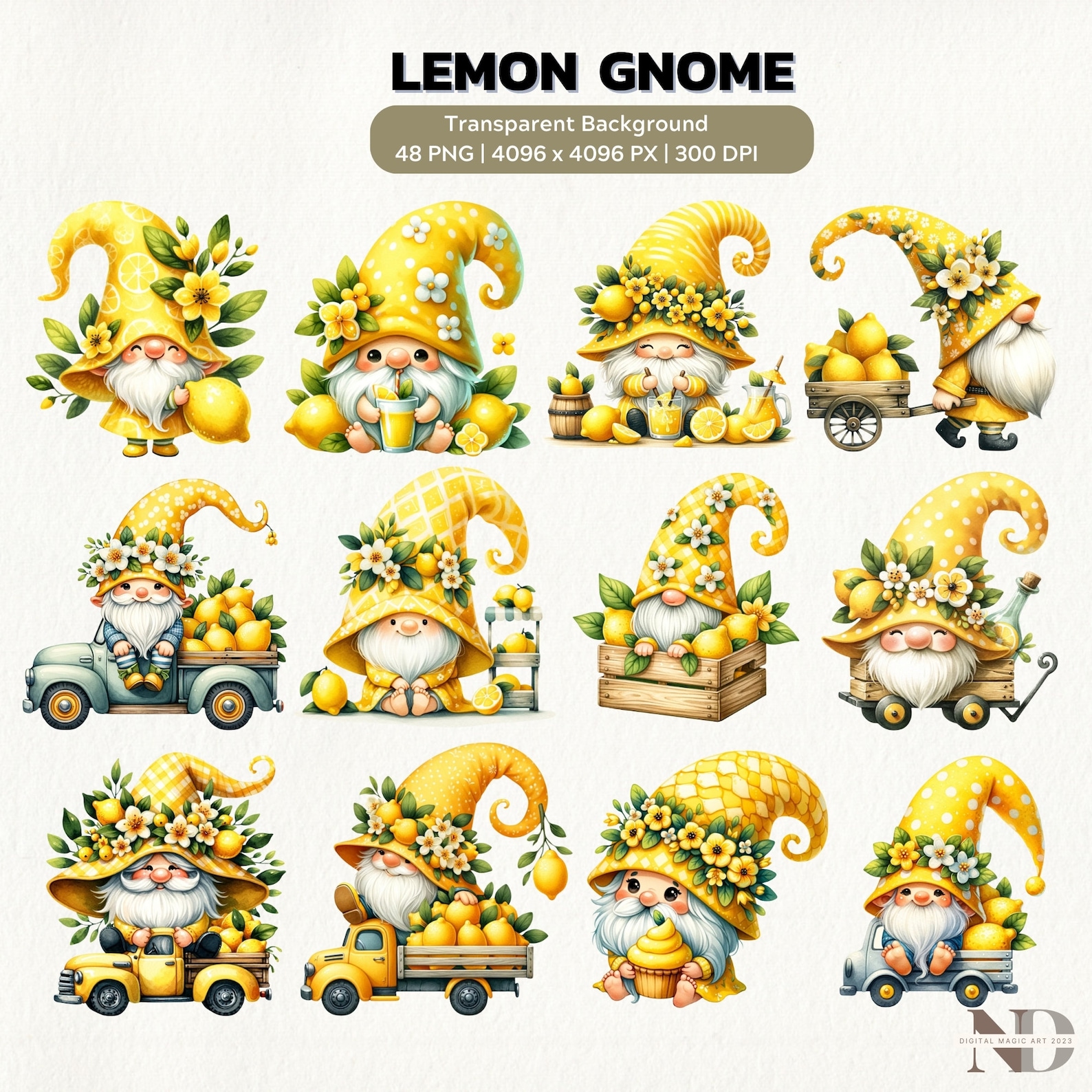 Watercolor Lemon Gnome Clipart Cute Gnome PNG Lemon Clipart Spring ...