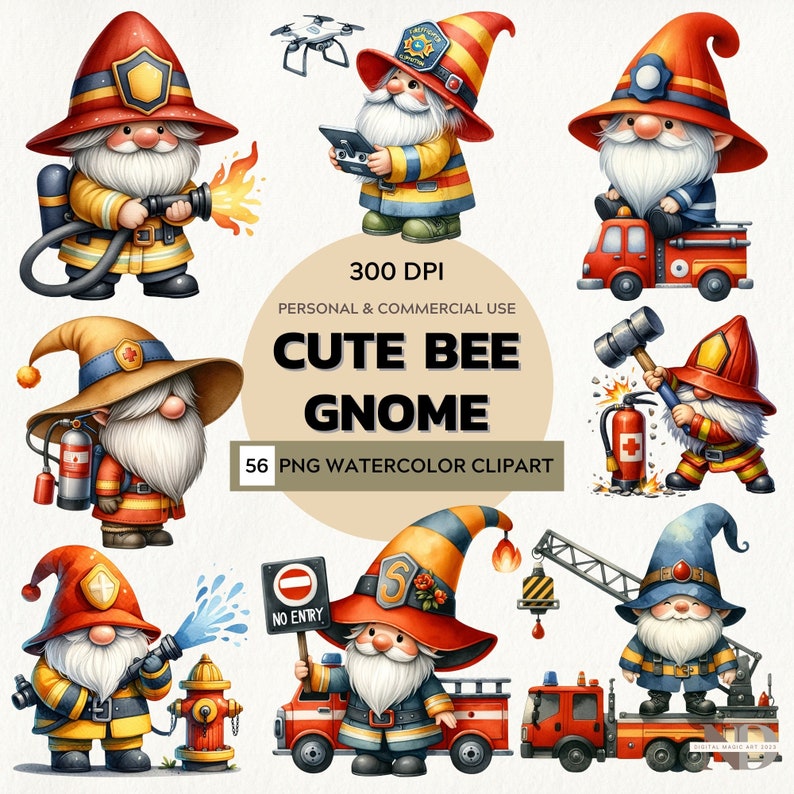 Watercolor Firefighter Gnome Clipart Firefighter PNG Cute Gnome Clipart ...