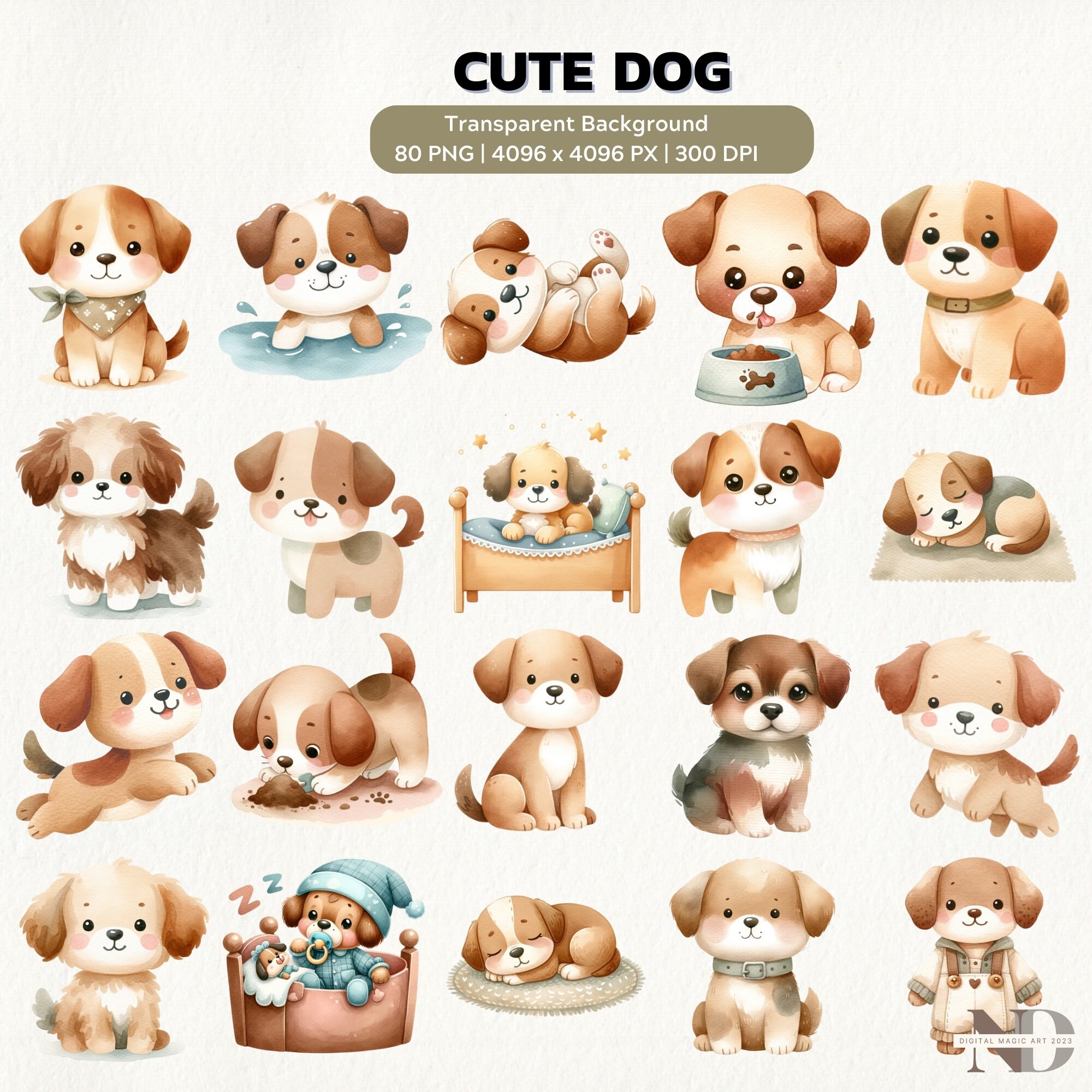 Watercolor Cute Dog Clipart Dog Poses and Actions Dog Lover Dog Clipart ...