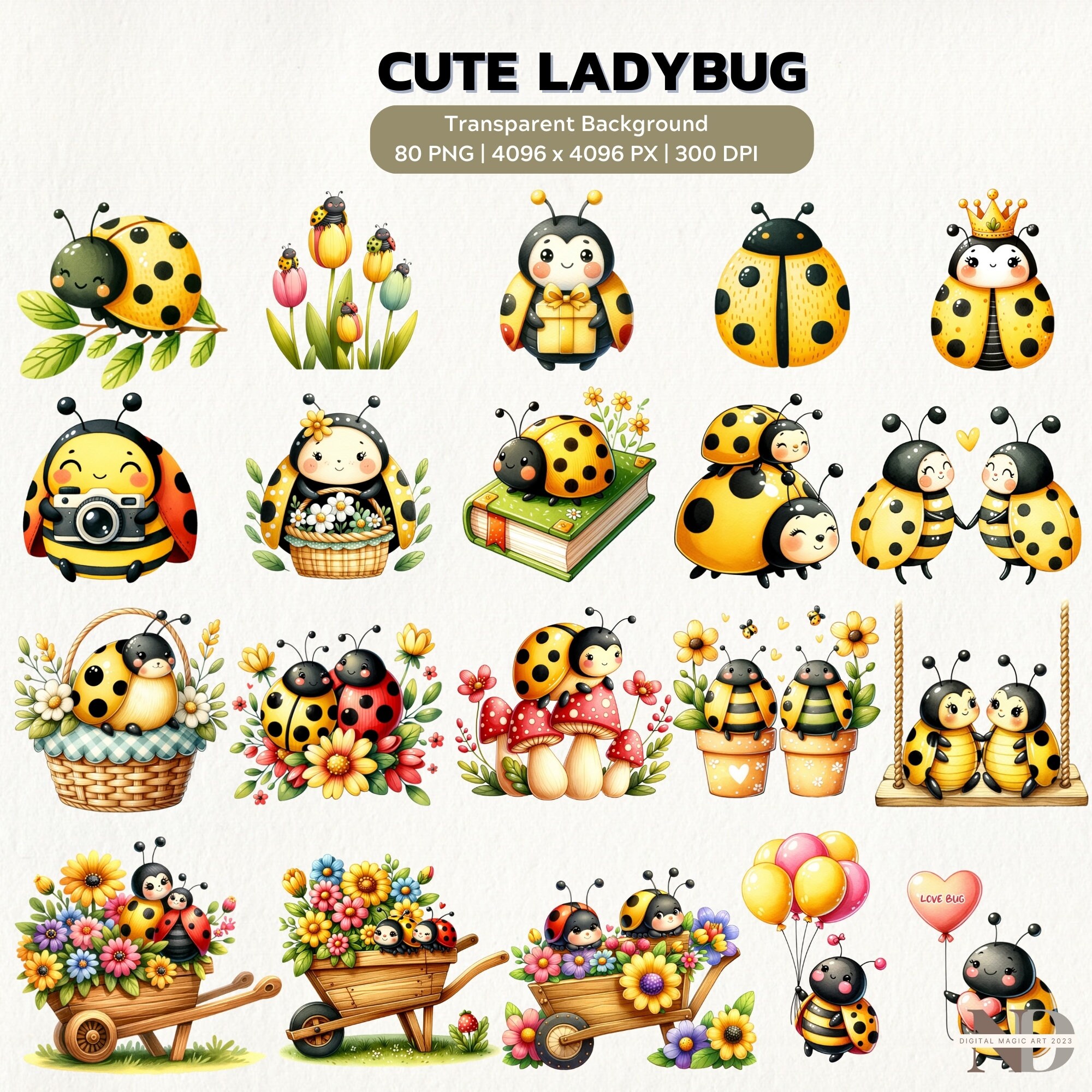 Watercolor Cute Ladybug Clipart Ladybug PNG Valentine Animal Clipart ...