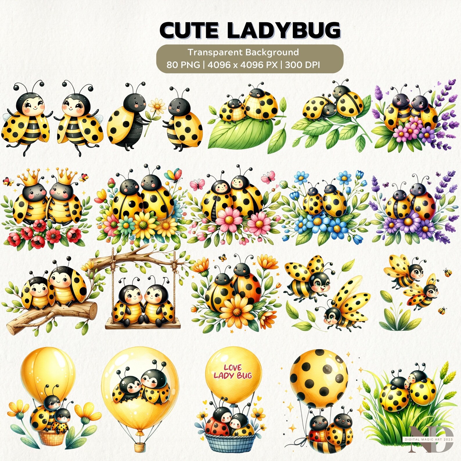 Watercolor Cute Ladybug Clipart Ladybug PNG Valentine Animal Clipart ...