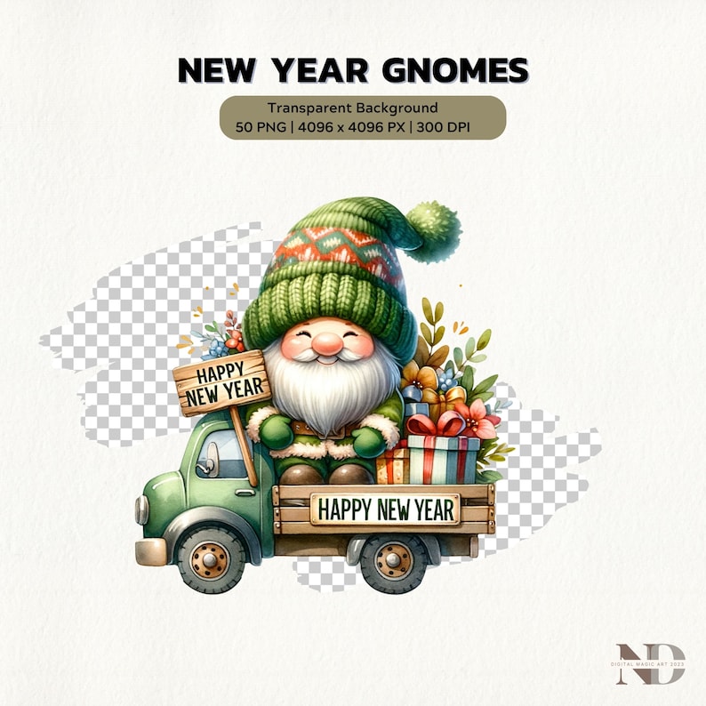 Watercolor New Year Gnome Clipart 2024 Happy New Year Clipart Cute ...