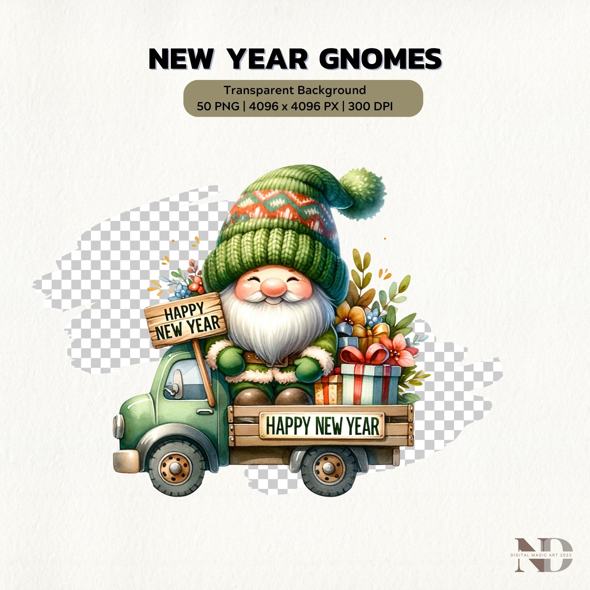 Watercolor New Year Gnome Clipart 2024 Happy New Year Clipart Cute ...