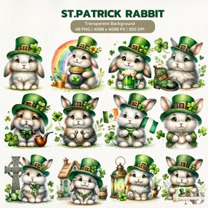 Watercolor St.patrick Rabbit Clipart Cute Rabbit PNG St.patricks Day ...