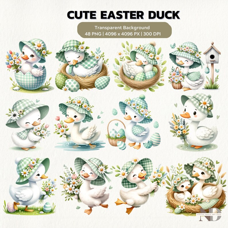 Watercolor Easter Duck Clipart Cute Easter Duck PNG Easter Day Clipart ...