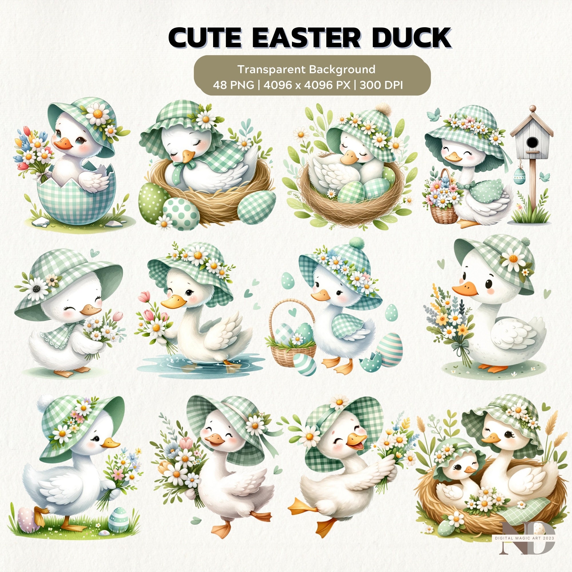 Watercolor Easter Duck Clipart Cute Easter Duck PNG Easter Day Clipart ...