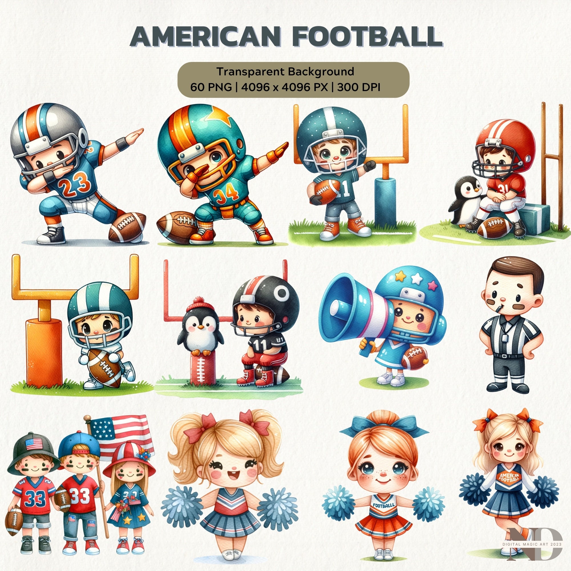 Watercolor American Football Clipart Football PNG Cute Sport Clipart ...