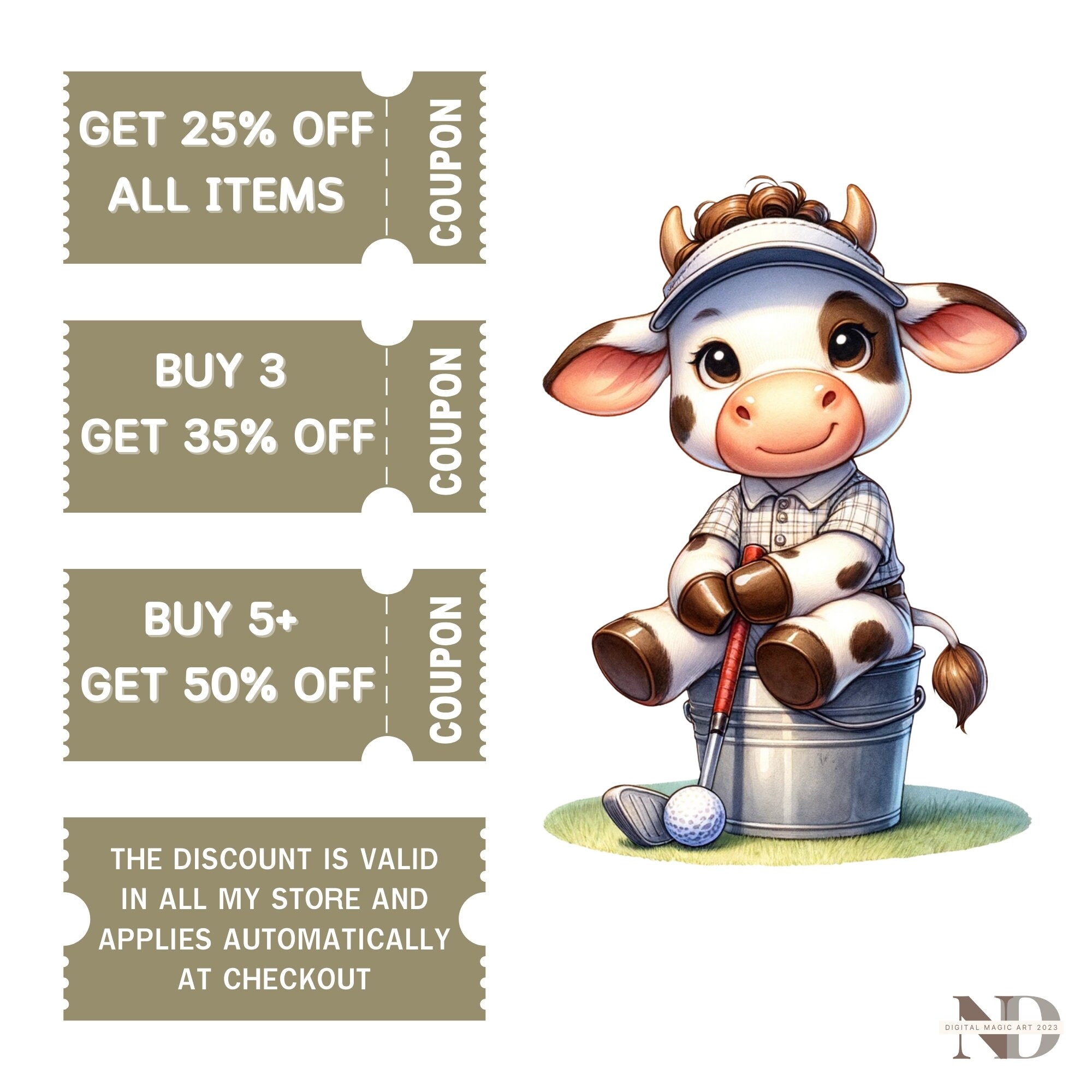Watercolor Golf Clipart Golf Cow Player PNG Cow Clipart Game Day PNG ...