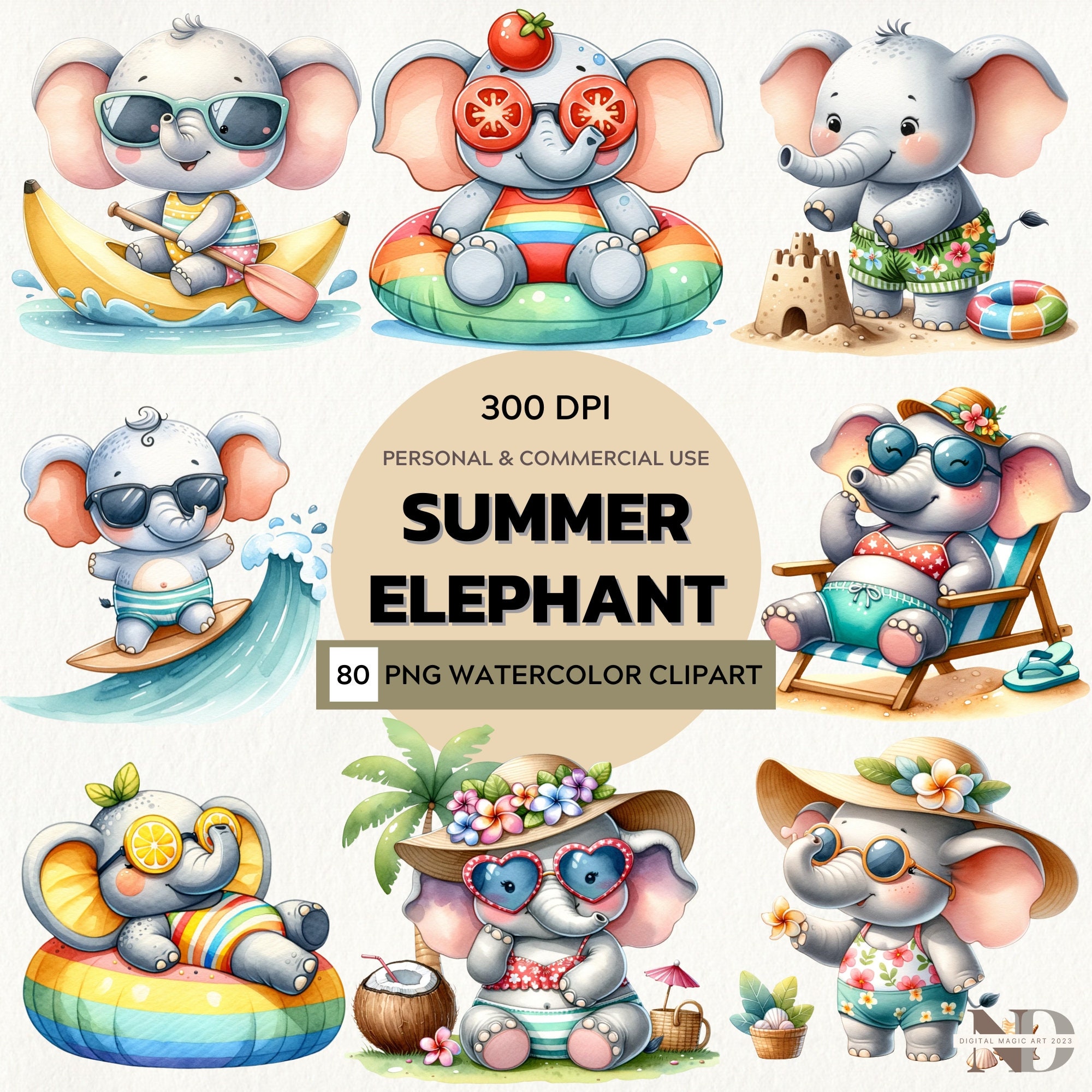 Summer Elephant Clipart Elephant PNG Summer Clipart Animal Clipart ...