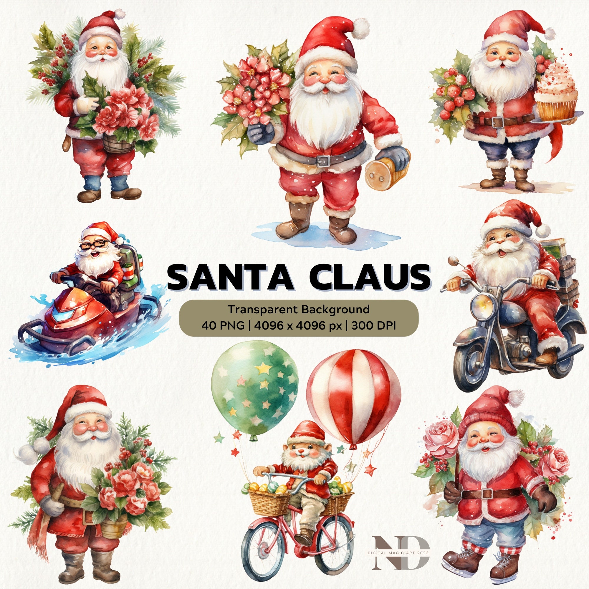 Watercolor Santa Claus Clipart Santa PNG Christmas Clipart Winter ...