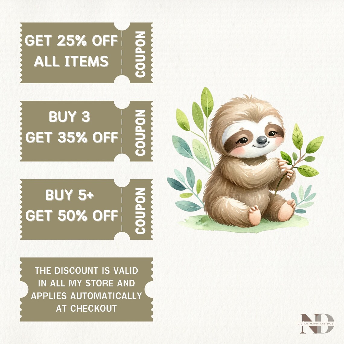 Watercolor Cute Sloth Clipart Sloth PNG Baby Sloth Clipart Cute Animal ...