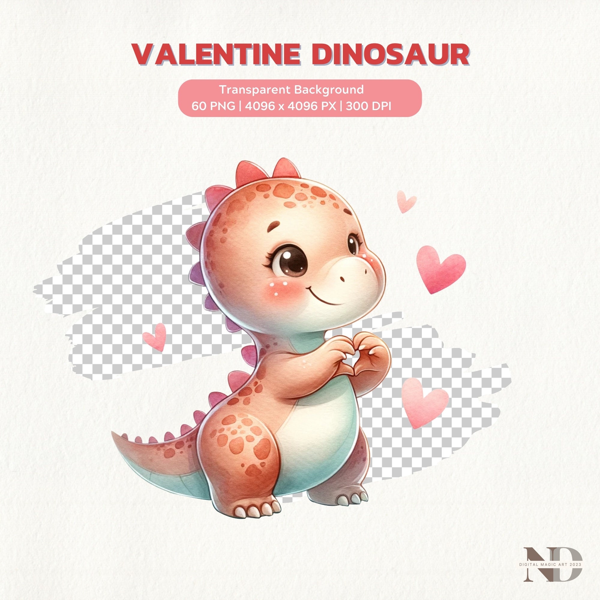 Watercolor Valentine Dinosaur Clipart Dinosaur PNG Valentine Clipart ...