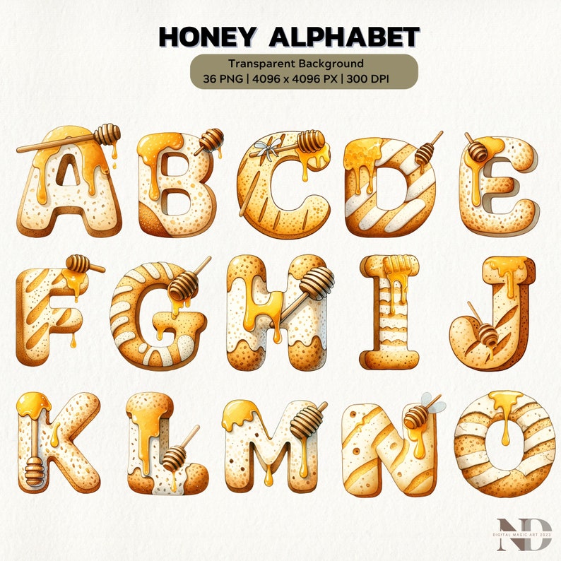 Honey Alphabet and Numbers Clipart Bread With Honey PNG Letters Bread ...