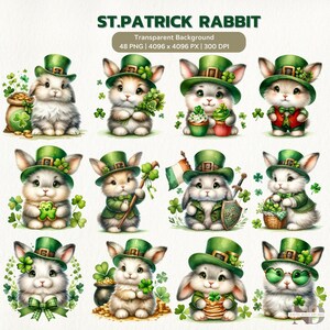 Watercolor St.patrick Rabbit Clipart Cute Rabbit PNG St.patricks Day ...