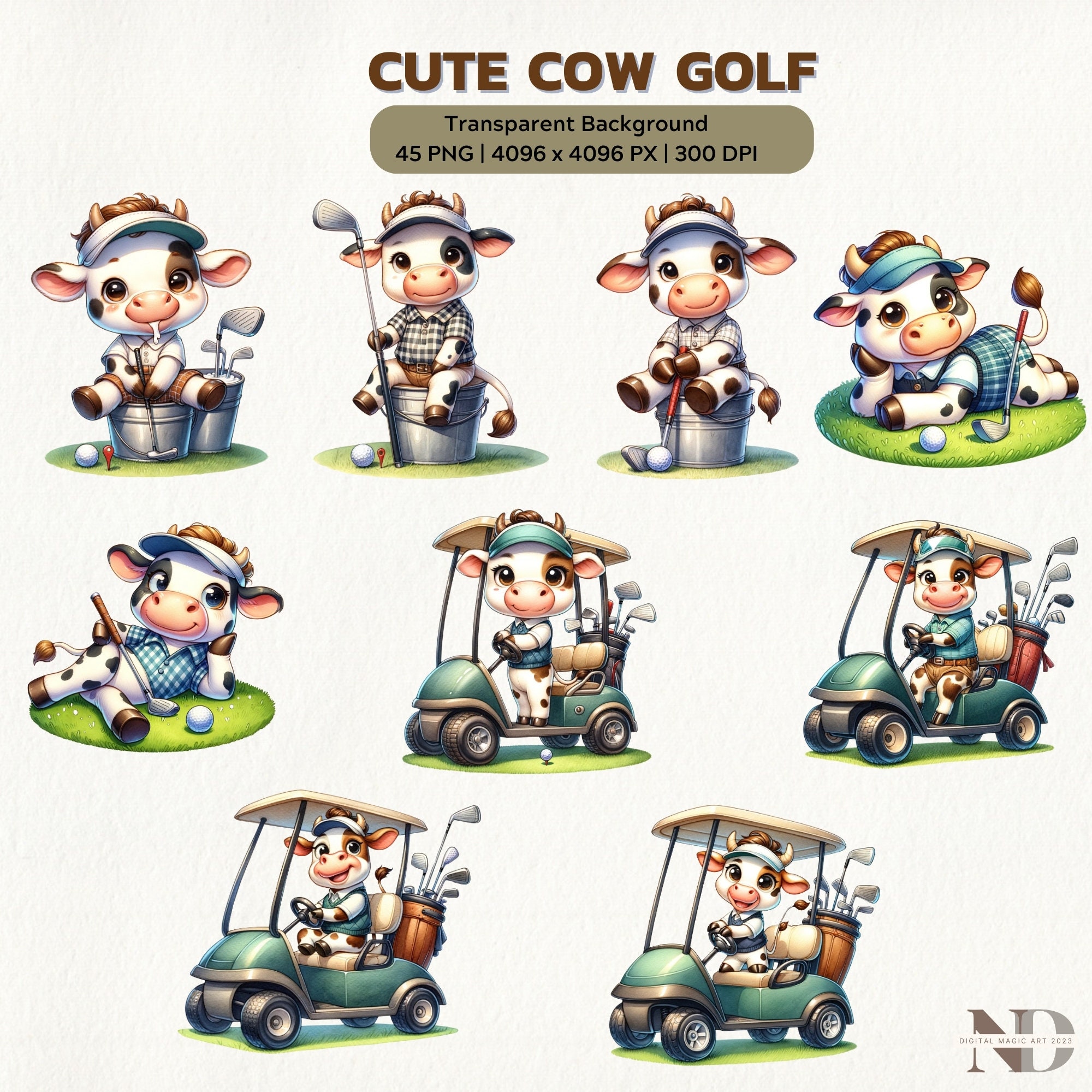 Watercolor Golf Clipart Golf Cow Player PNG Cow Clipart Game Day PNG ...