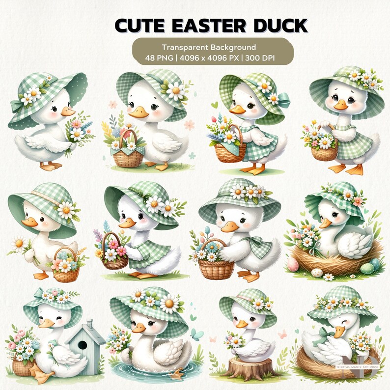 Watercolor Easter Duck Clipart Cute Easter Duck PNG Easter Day Clipart ...