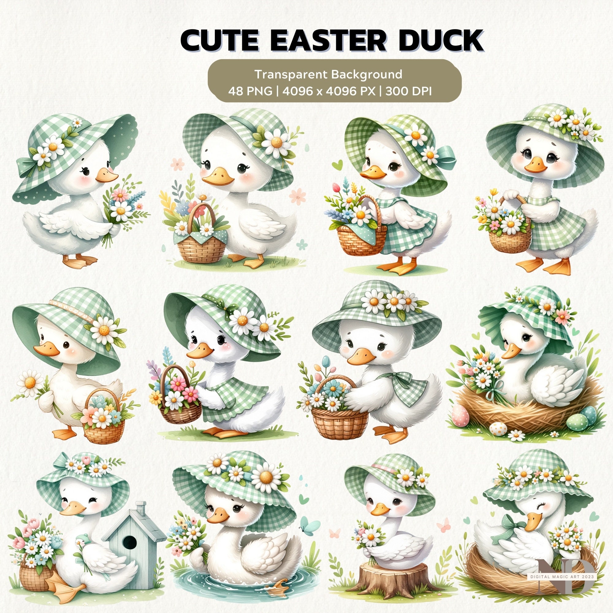 Watercolor Easter Duck Clipart Cute Easter Duck PNG Easter Day Clipart ...