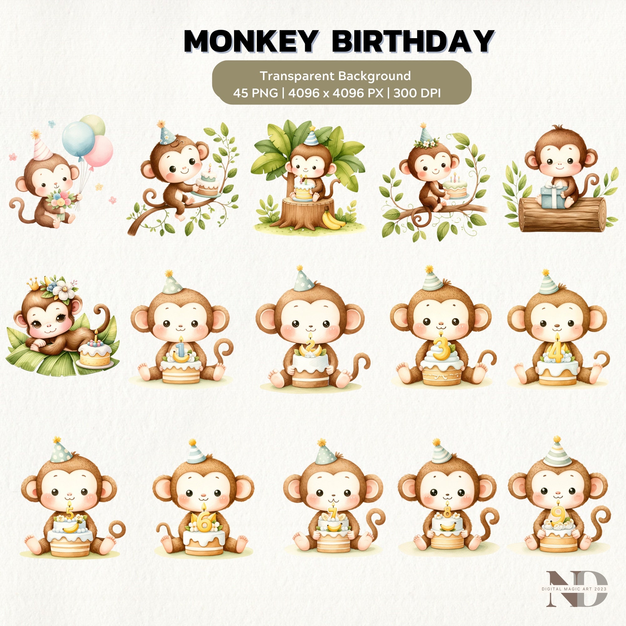 Cute Monkey Birthday Clipart Baby and Kids Birthday Gifts Monkey Lover ...
