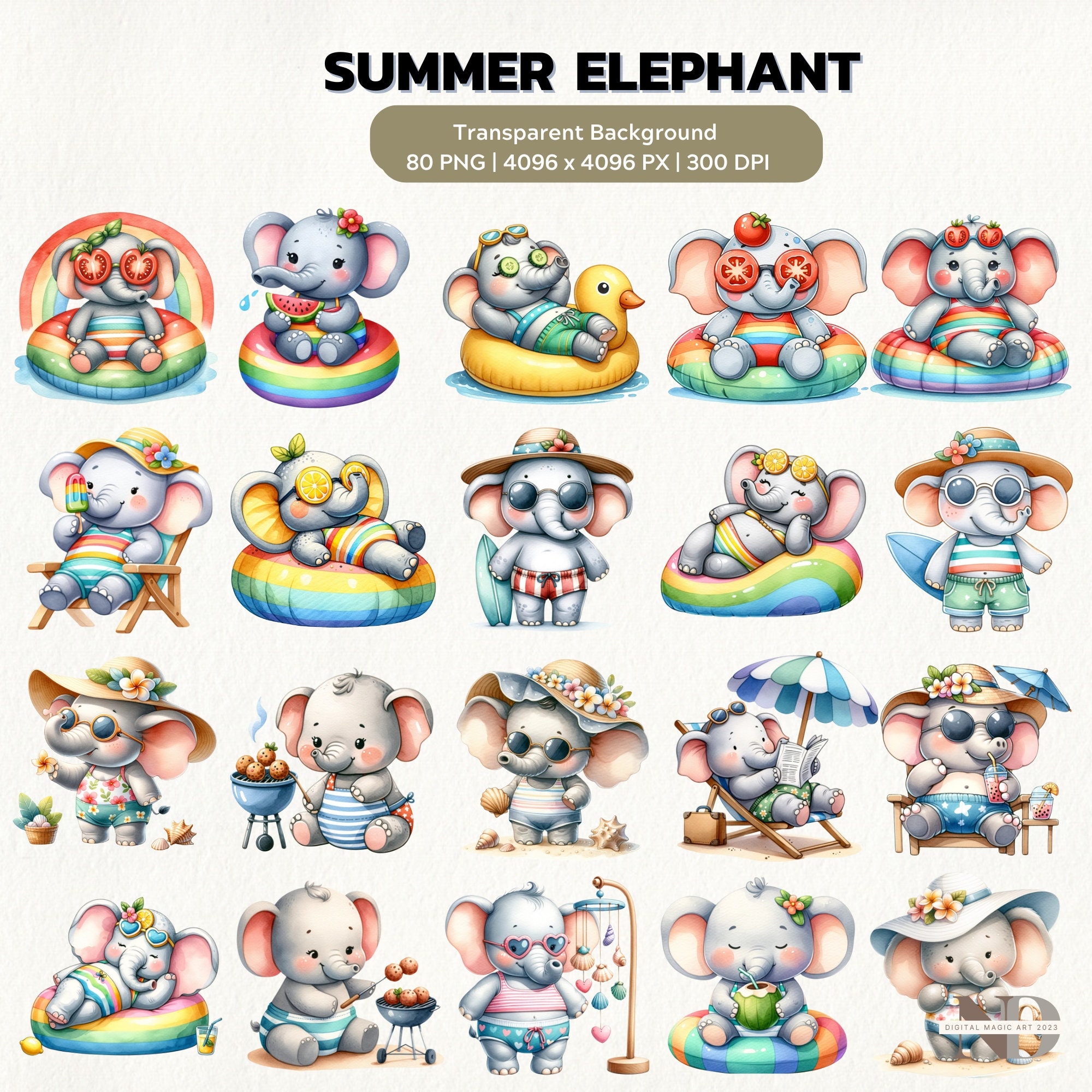 Summer Elephant Clipart Elephant PNG Summer Clipart Animal Clipart ...