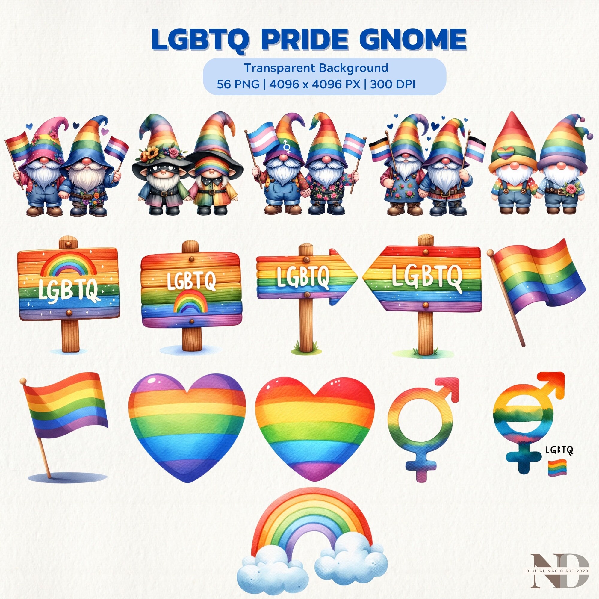 Watercolor LGBTQ Pride Gnome Clipart Rainbow Gnome PNG Couple Gnome ...