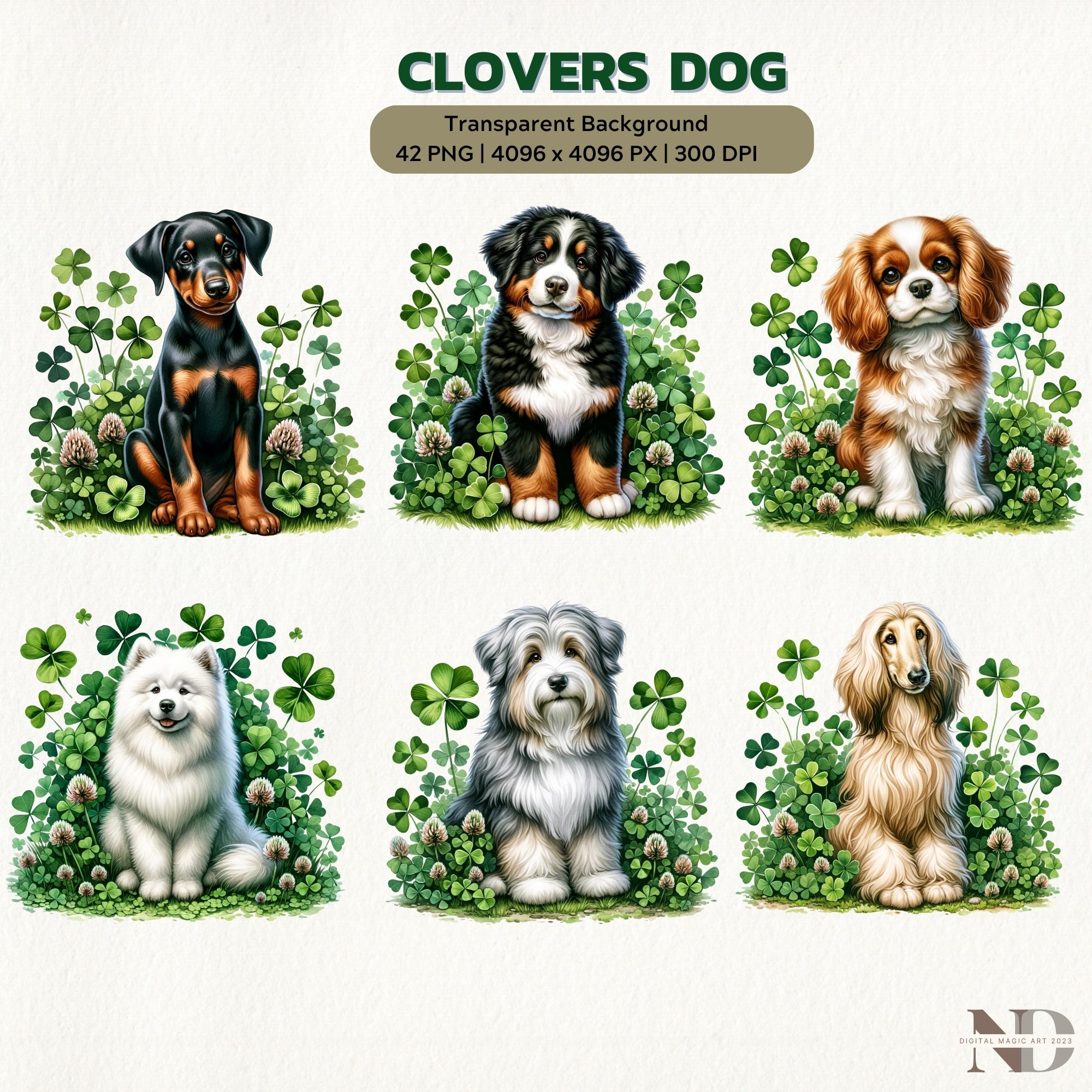 Watercolor Clover Dog Clipart Cute Dog PNG St. Patricks Day Clipart St ...