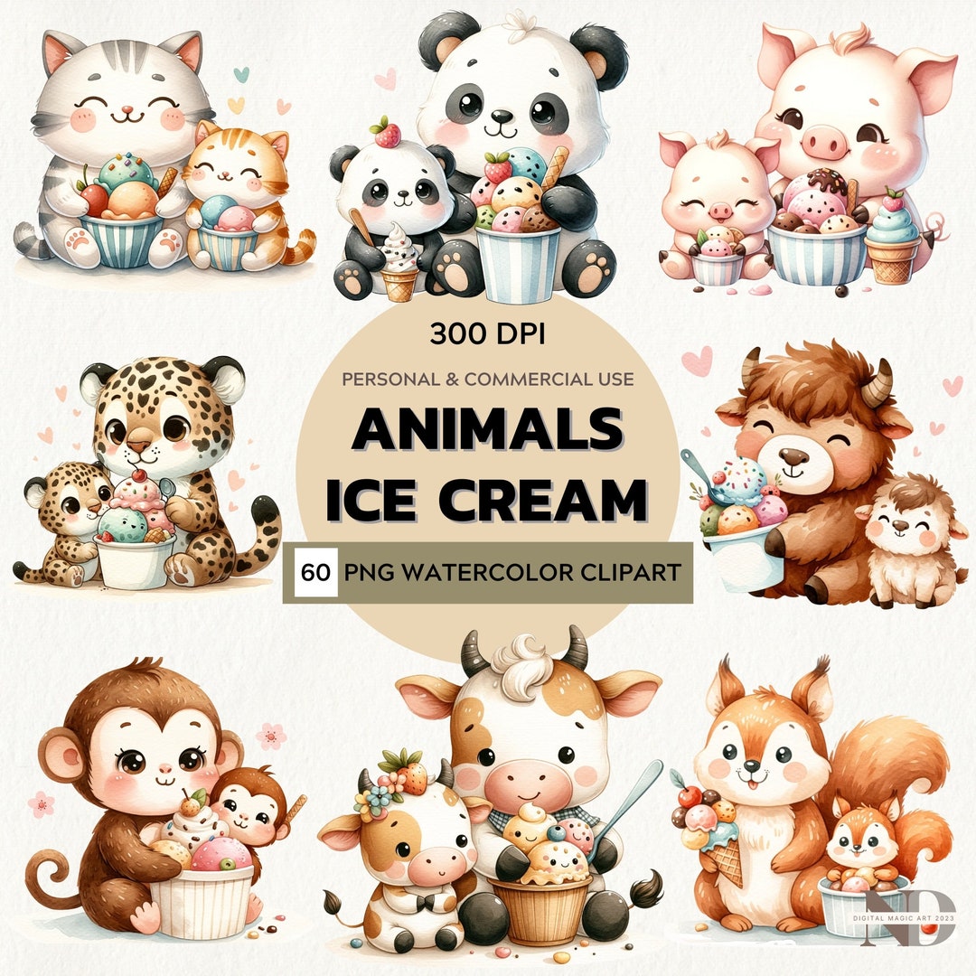 Animals Ice Cream Clipart Woodland Animals Mother's Day Clipart Summer ...