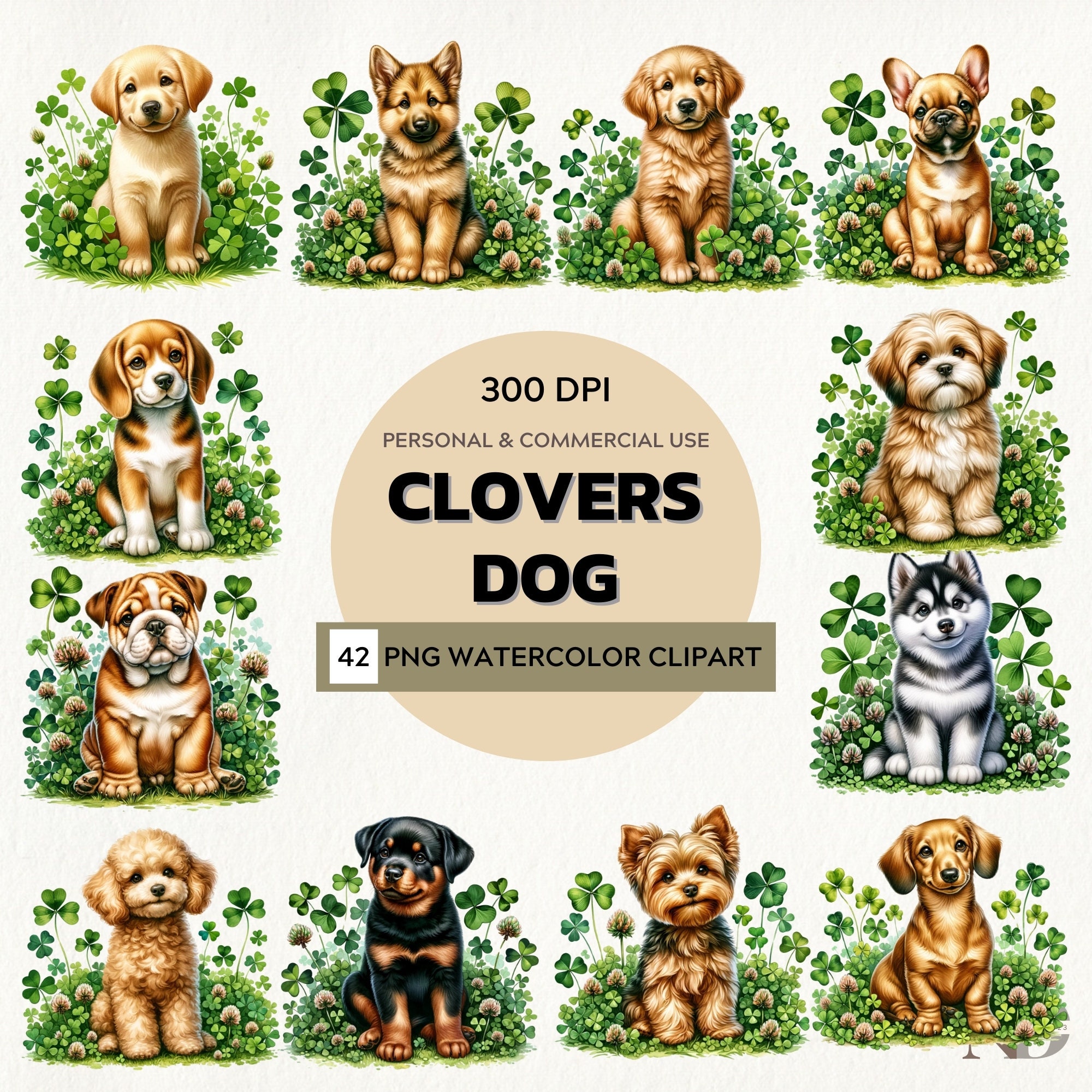 Watercolor Clover Dog Clipart Cute Dog PNG St. Patricks Day Clipart St ...