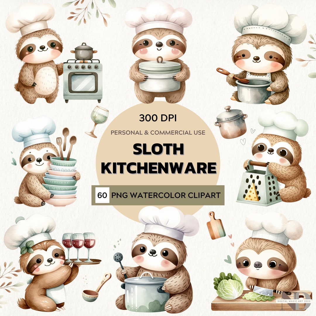 Cute Sloth Kitchenware Clipart Sloth PNG Kitchen Clipart Cute Animal ...