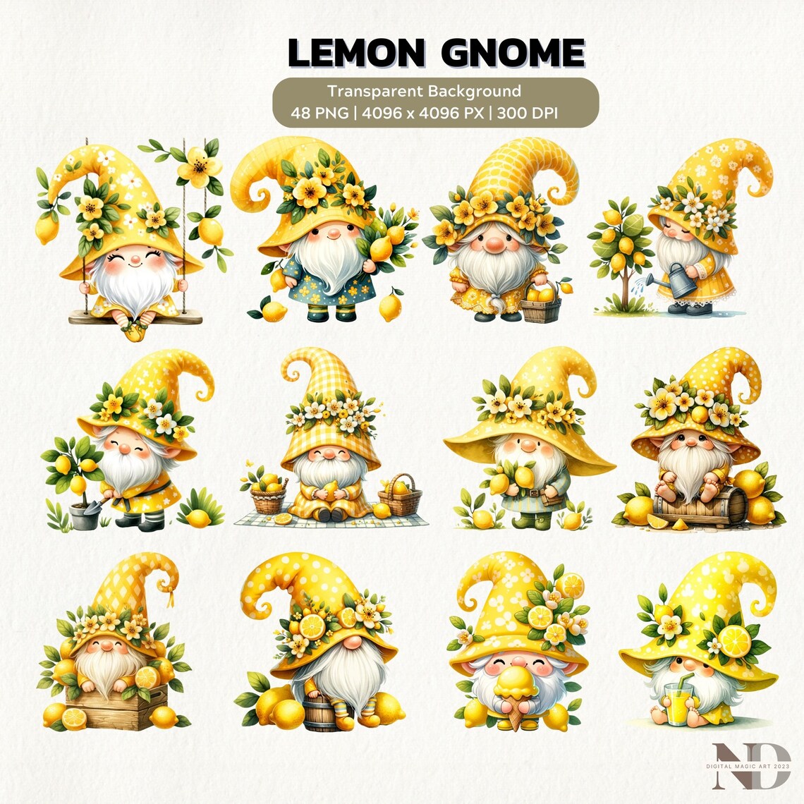 Watercolor Lemon Gnome Clipart Cute Gnome PNG Lemon Clipart Spring ...